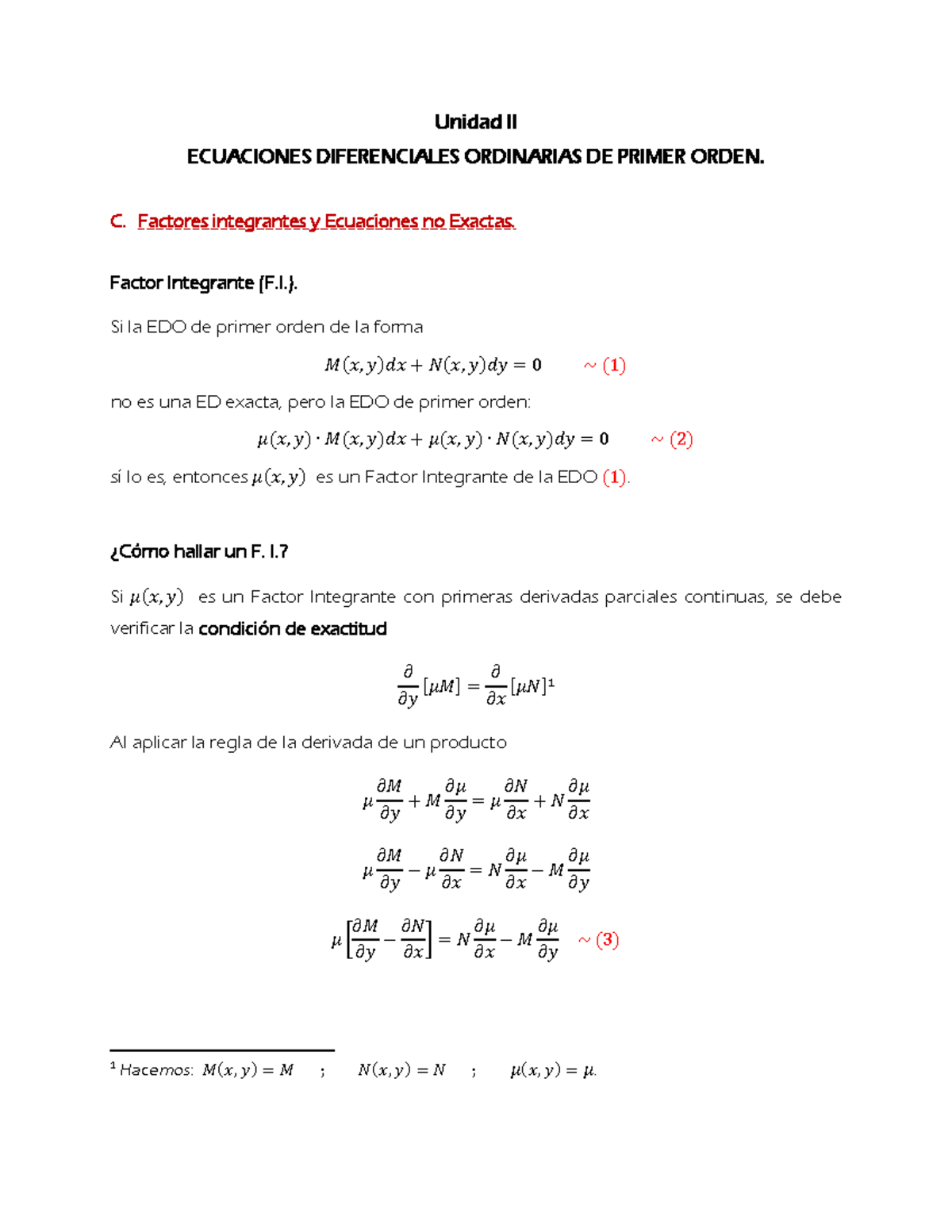 Unidad II c. EDO Primer Orden - FI y ED No Exactas - Unidad II ...