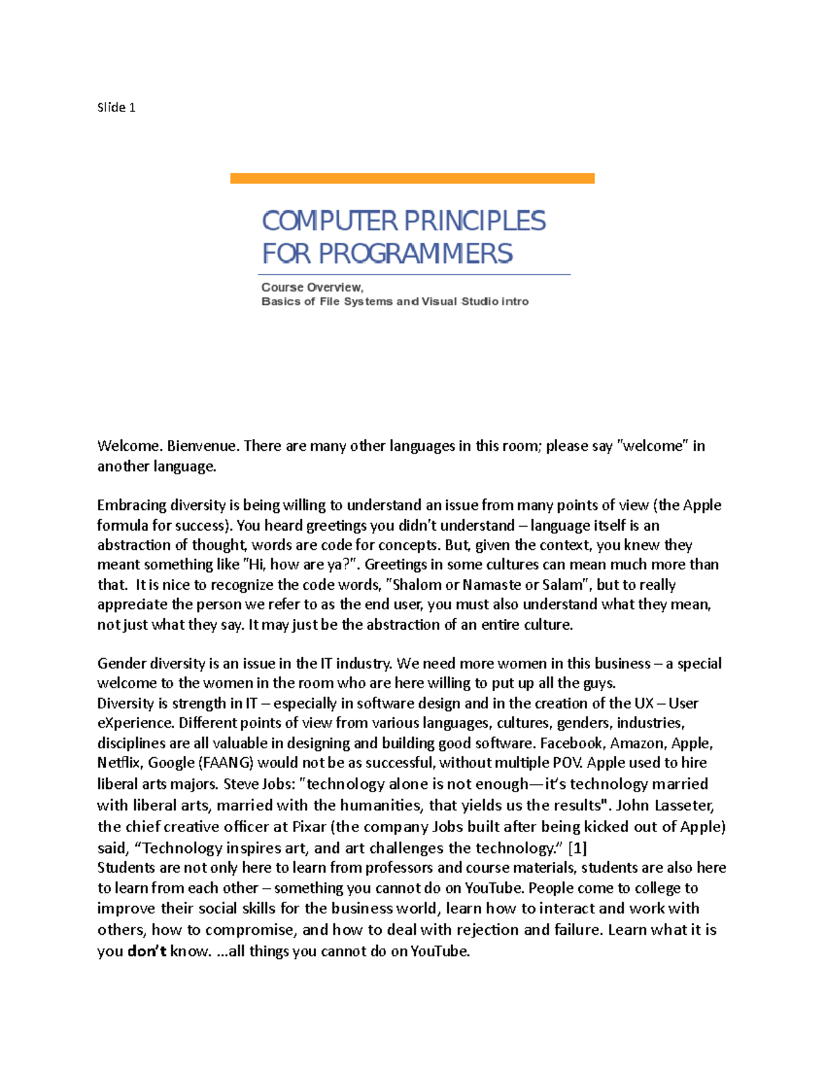 CP4P Week1 Overview and Basics of File Systems - Slide 1 COMPUTER PRINCIPLES FOR PROGRAMMERS ...