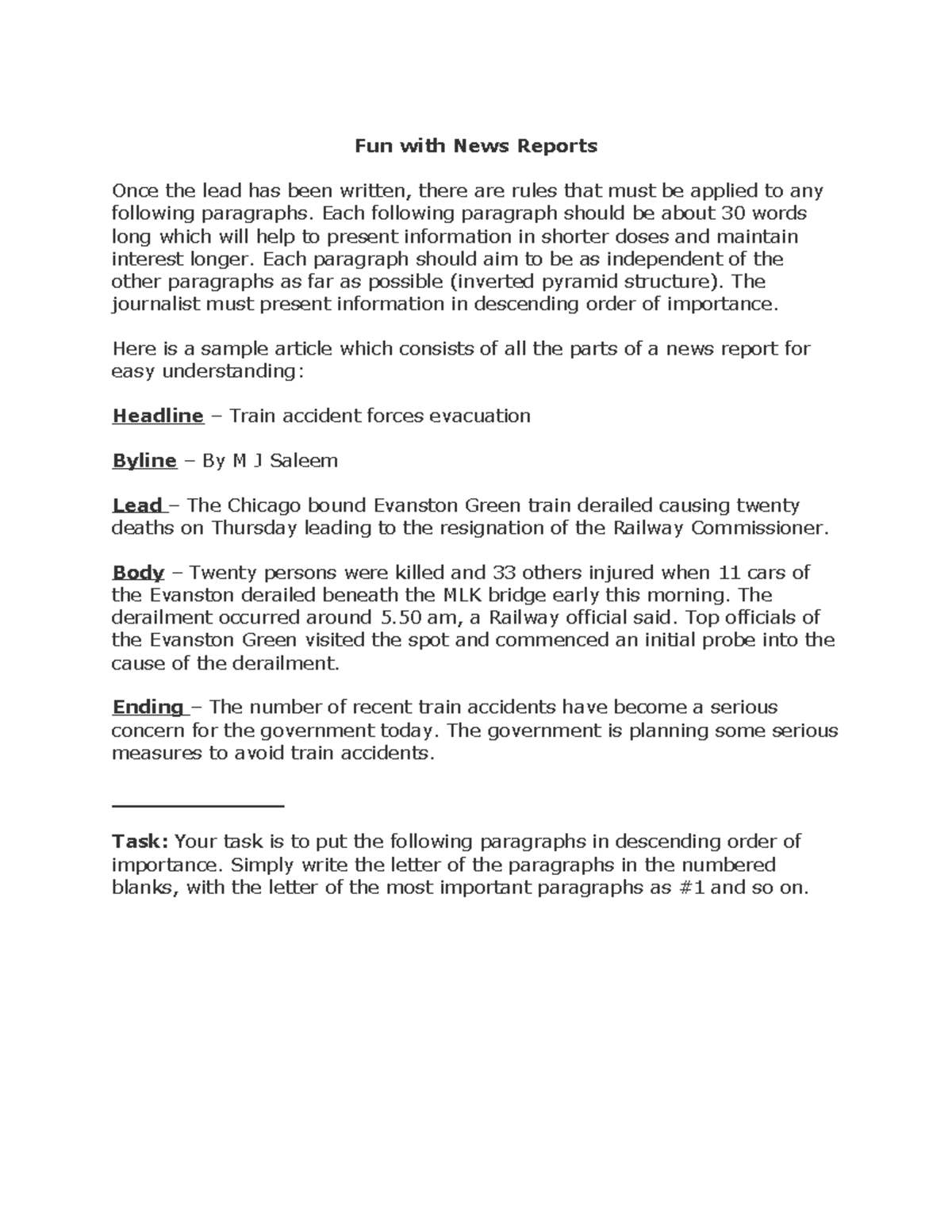 The News Report - description and task - Studocu