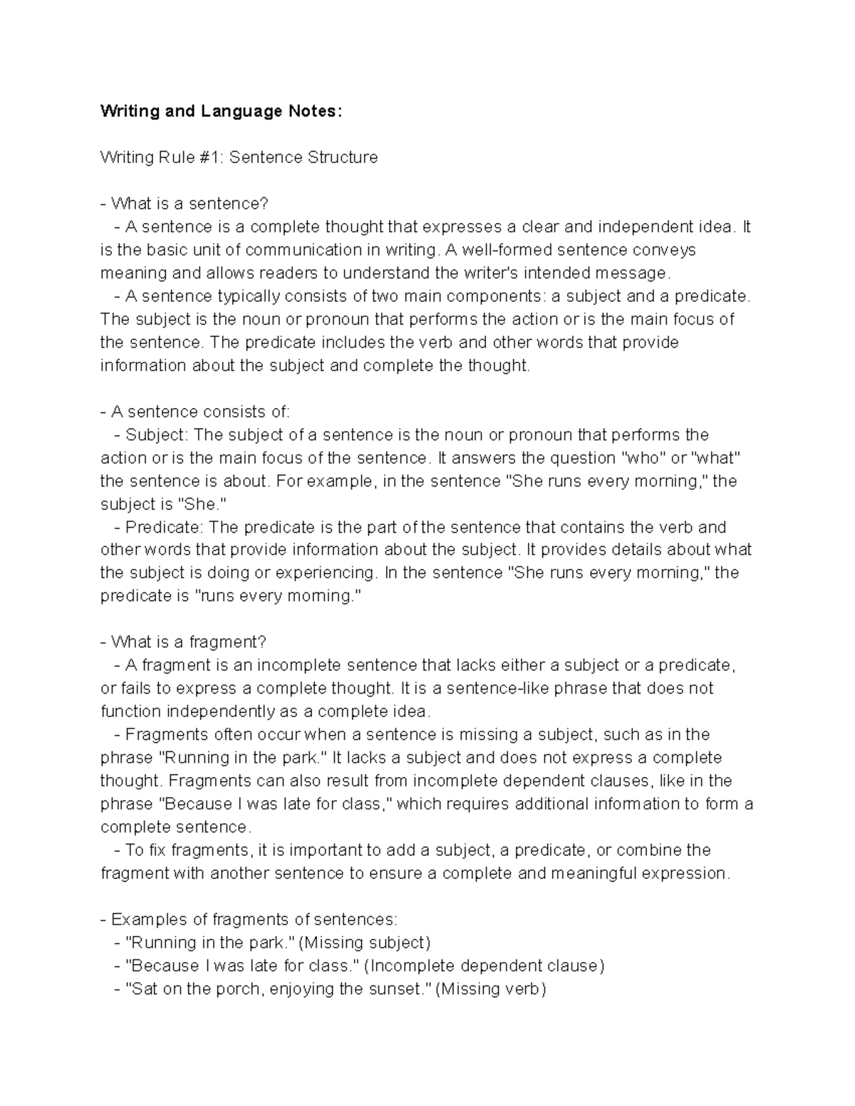 English I Unit 2 - Writing and Language - Writing Rule #1 - Writing and ...