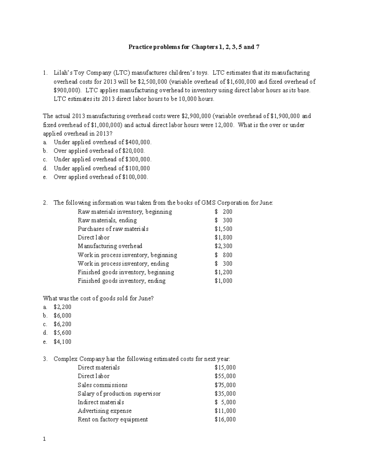 Accounting Practice 3200 - Practice problems for Chapters 1, 2, 3, 5 ...