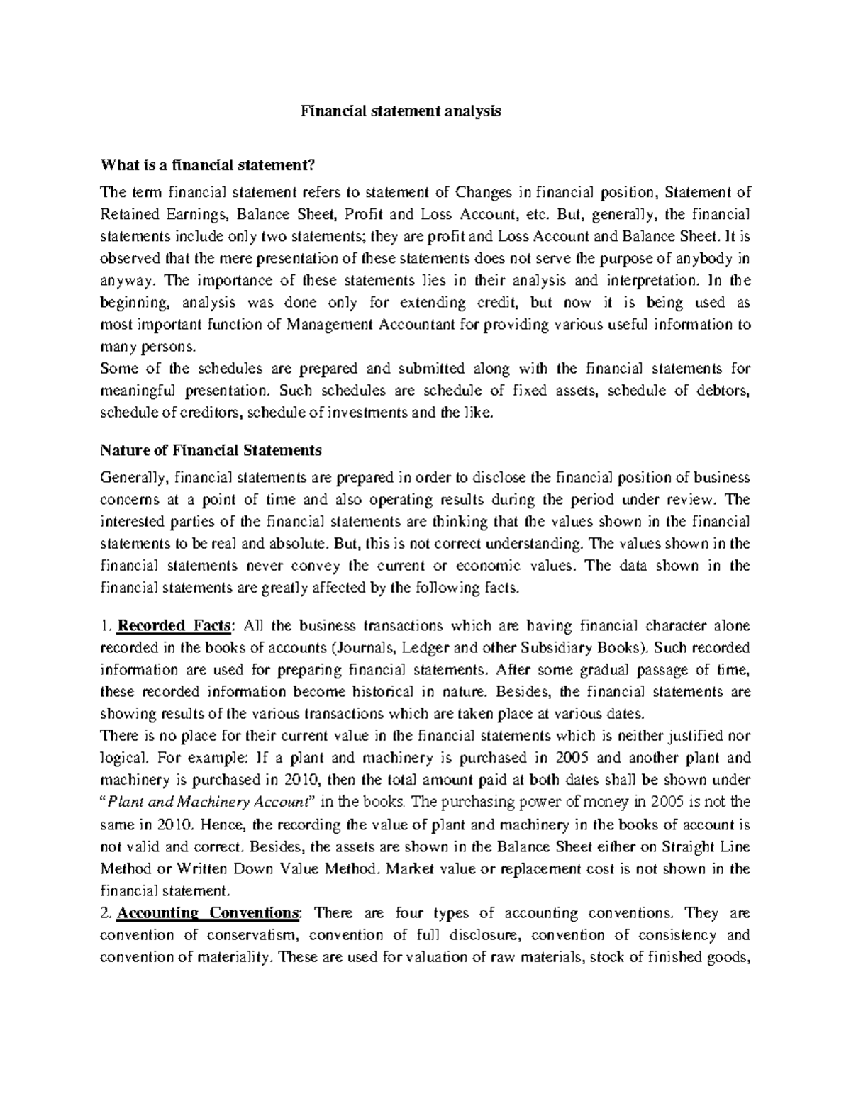 Introduction notes to Financialanalysis - Financial statement analysis ...