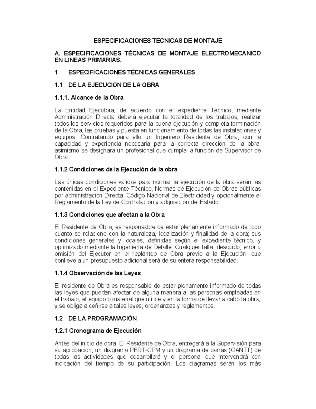 ESPECIFICACION TECNICA DE MONTAJE - ESPECIFICACIONES TÉCNICAS DE MONTAJE ELECTROMECANICO EN ...