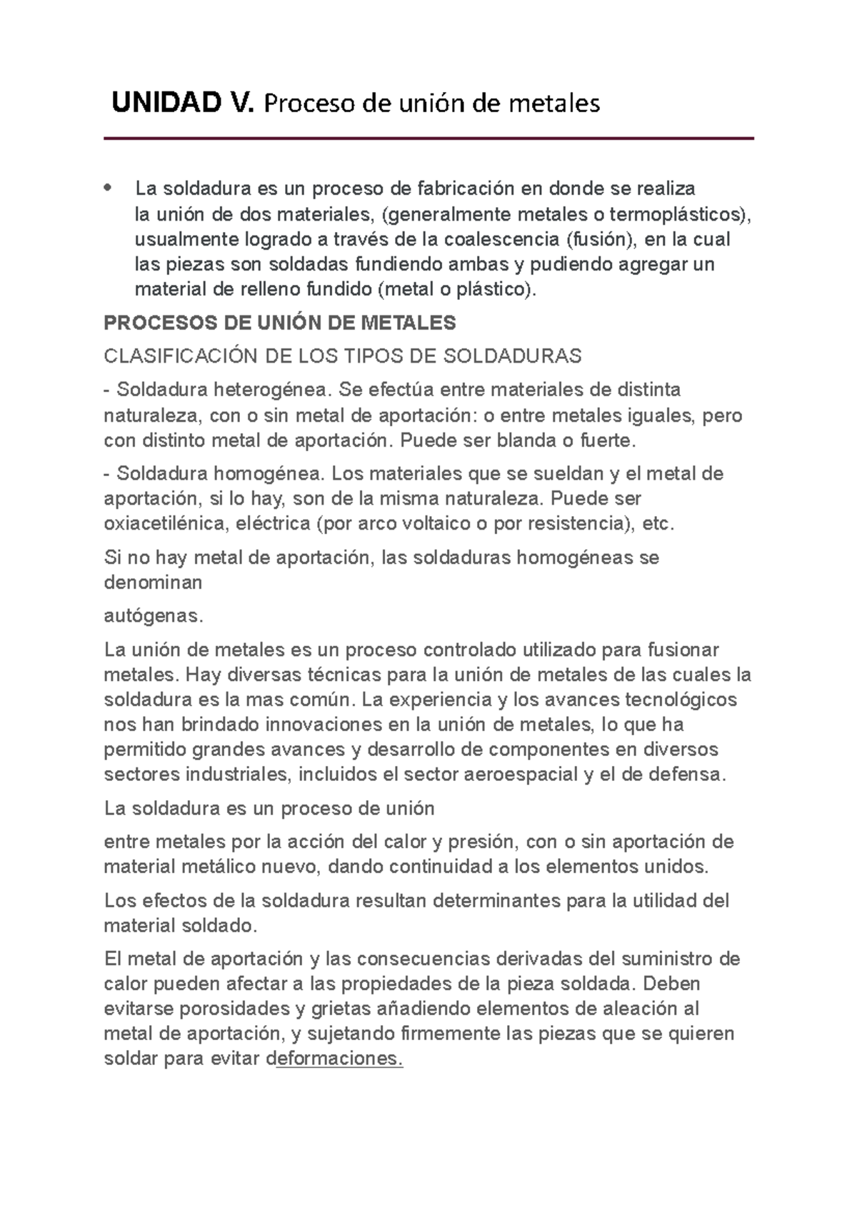 UNIDAD V. Proceso de unión de metales - UNIDAD V. Proceso de unión de ...