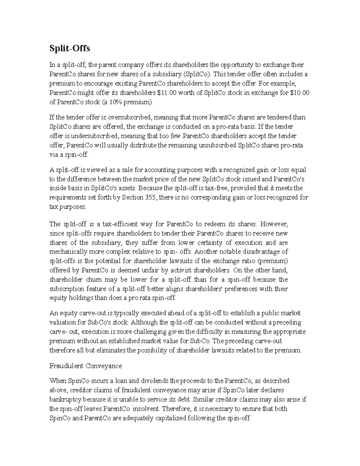 Split-Offs - Split-Offs - Split - Offs In a split-off, the parent ...