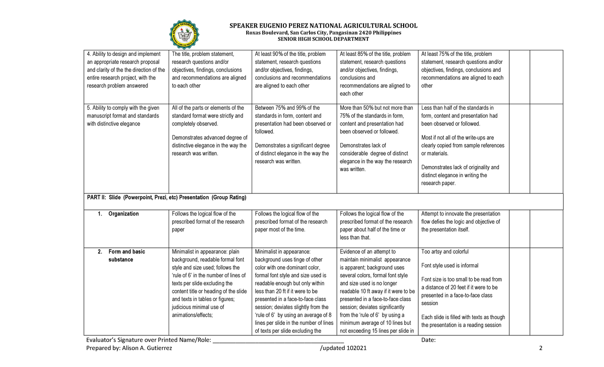 Presentation-AND-ORAL- Defense- Rubric final- Research report sepnas ...