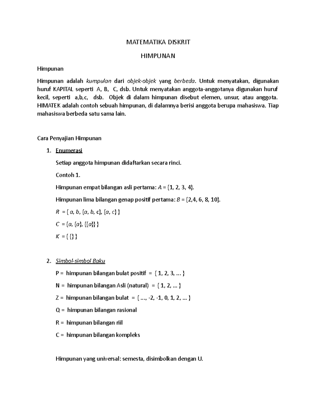 Himpunan - Matematika Diskrit - Logika Matematika - MATEMATIKA DISKRIT ...