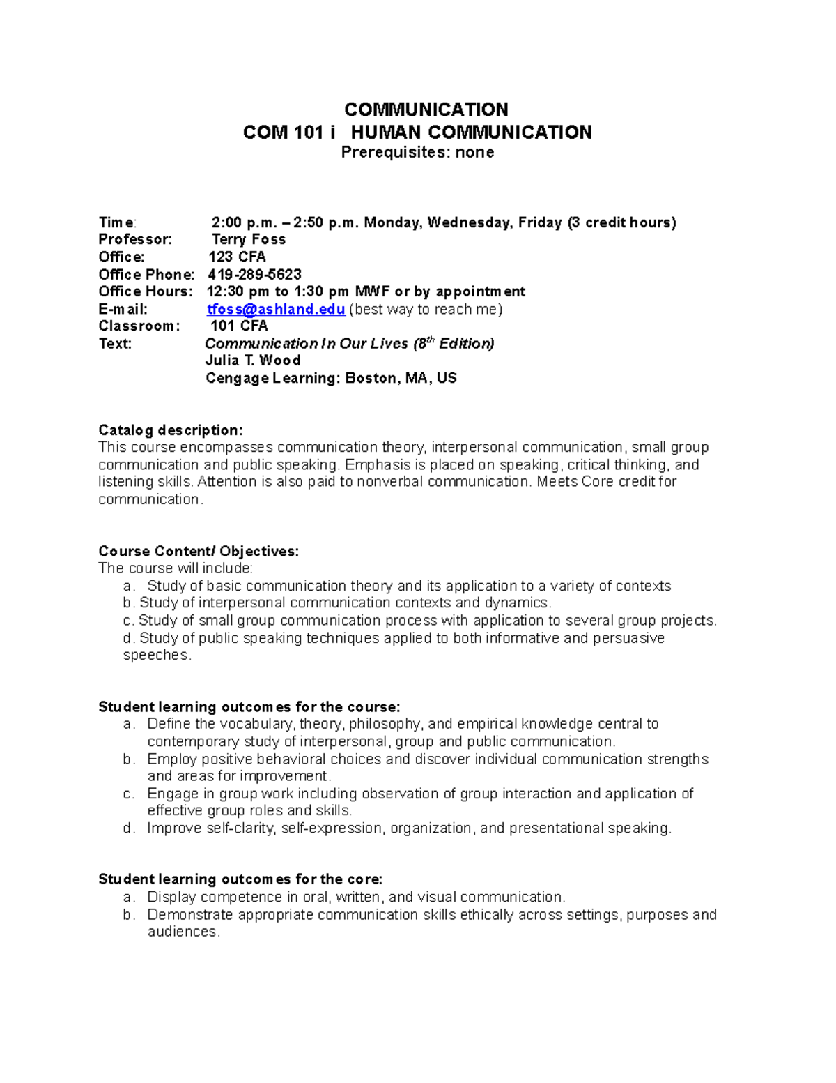 Com 101 i Syllabus - you got it - COMMUNICATION COM 101 i HUMAN ...