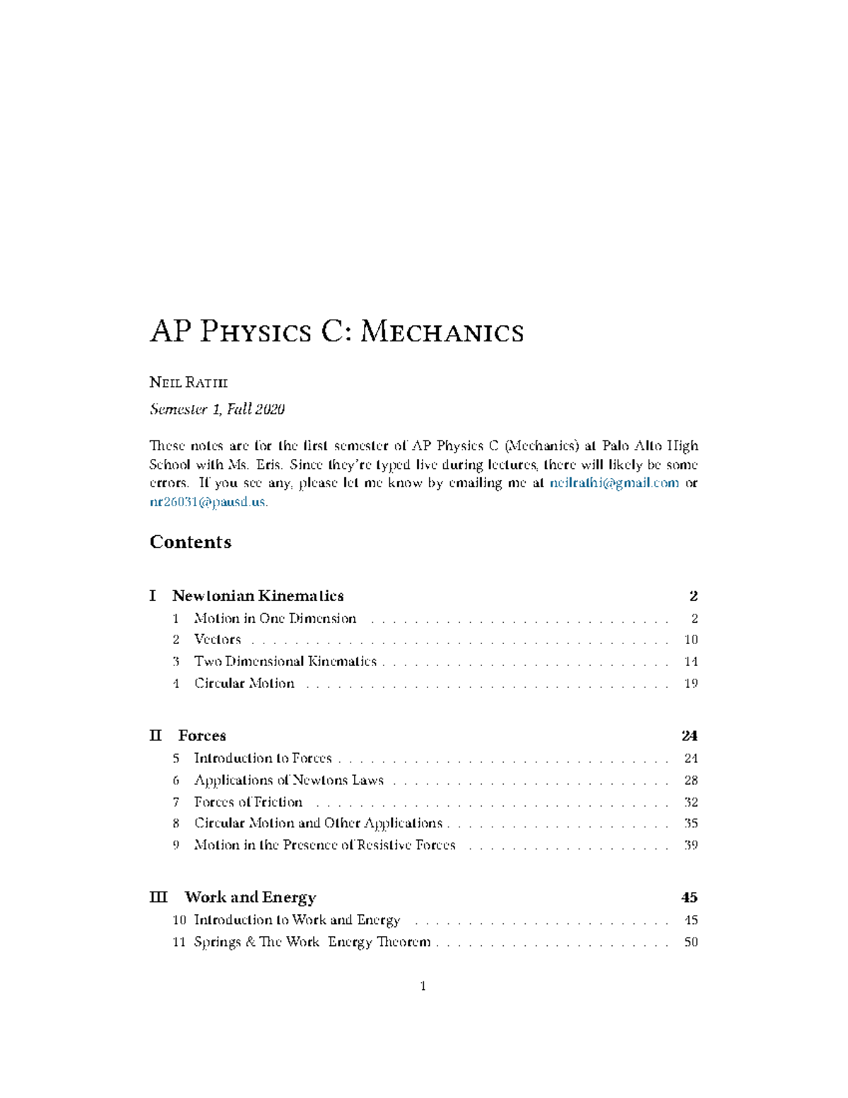 Mech - Some notes from the HS - AP Physics C: Mechanics Neil Rathi ...
