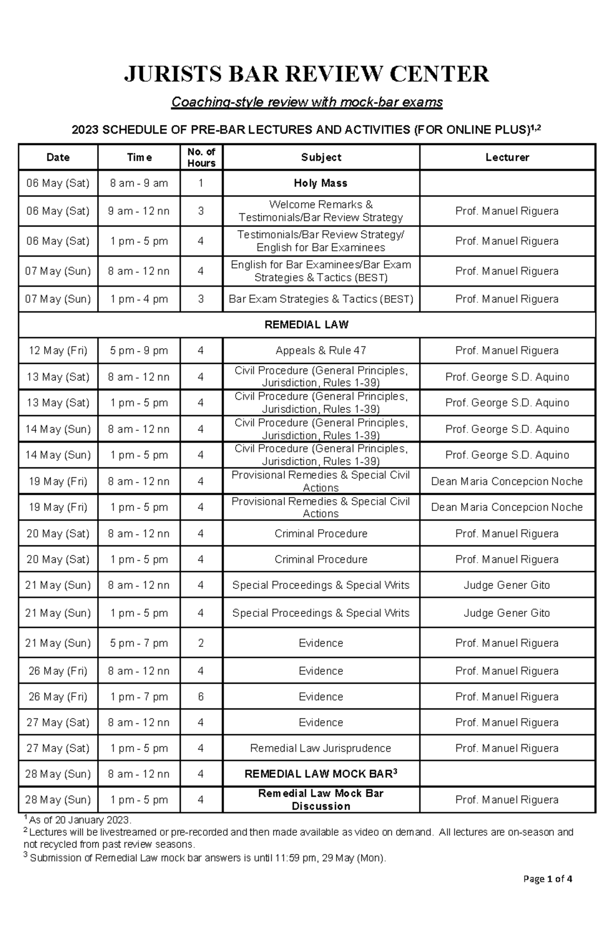 2023- Schedule-OF- Online-PLUS-PRE-BAR- Lectures-AND- Activities-New ...