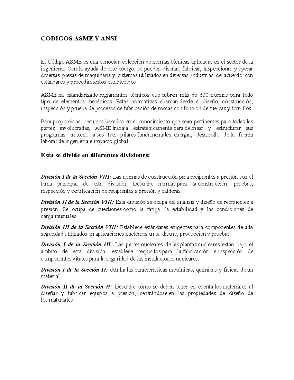 Materiales Piezas Y Normas - CODIGOS ASME Y ANSI El Código ASME es una ...