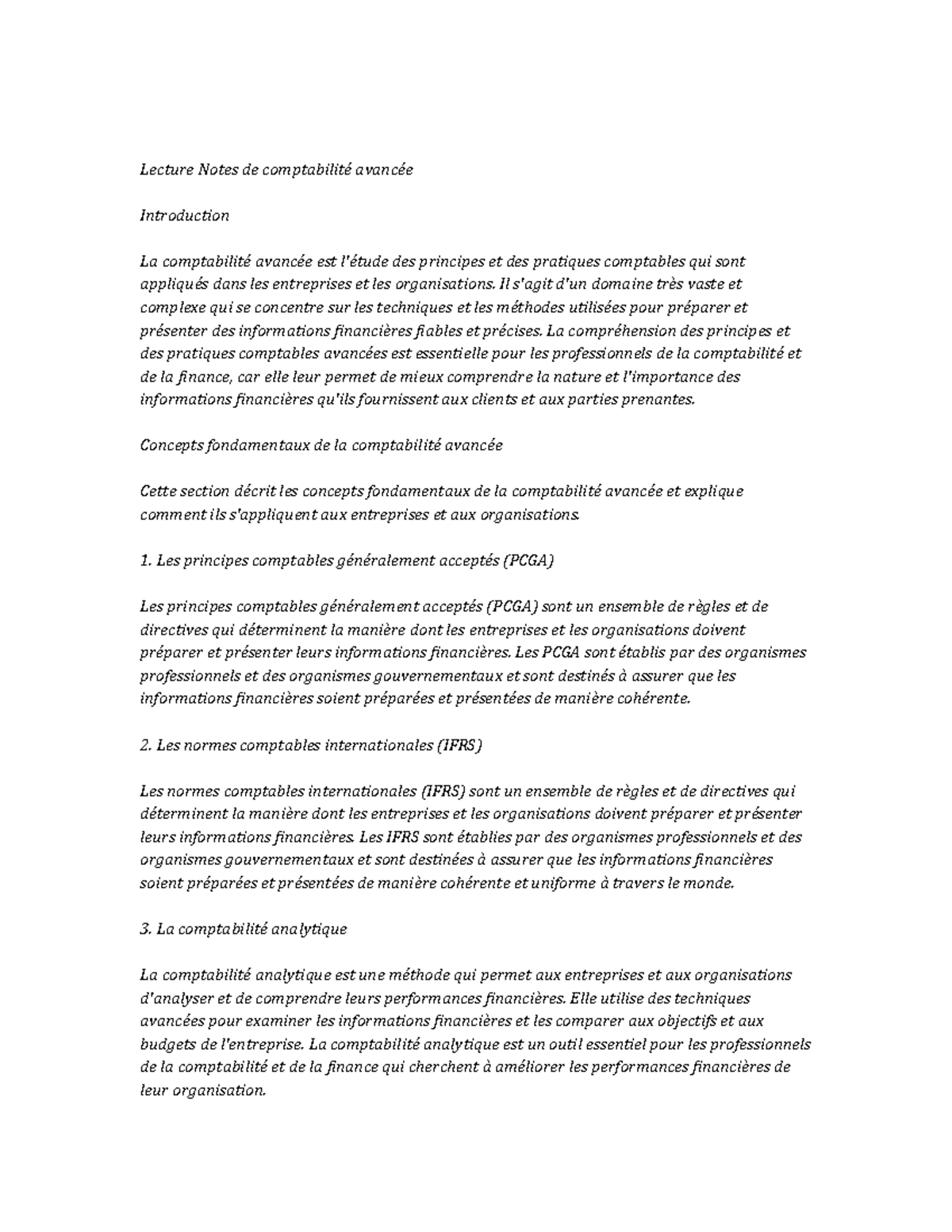 Advanced Accounting Study Notes - Lecture Notes de comptabilité avancée ...