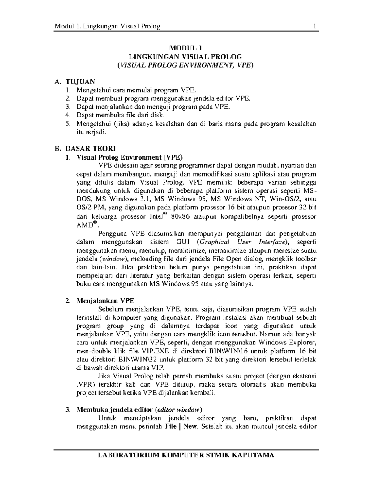 Modul Praktikum Kecerdasan Buatan - Lingkungan Visual Prolog - MODUL I LINGKUNGAN VISUAL PROLOG ...