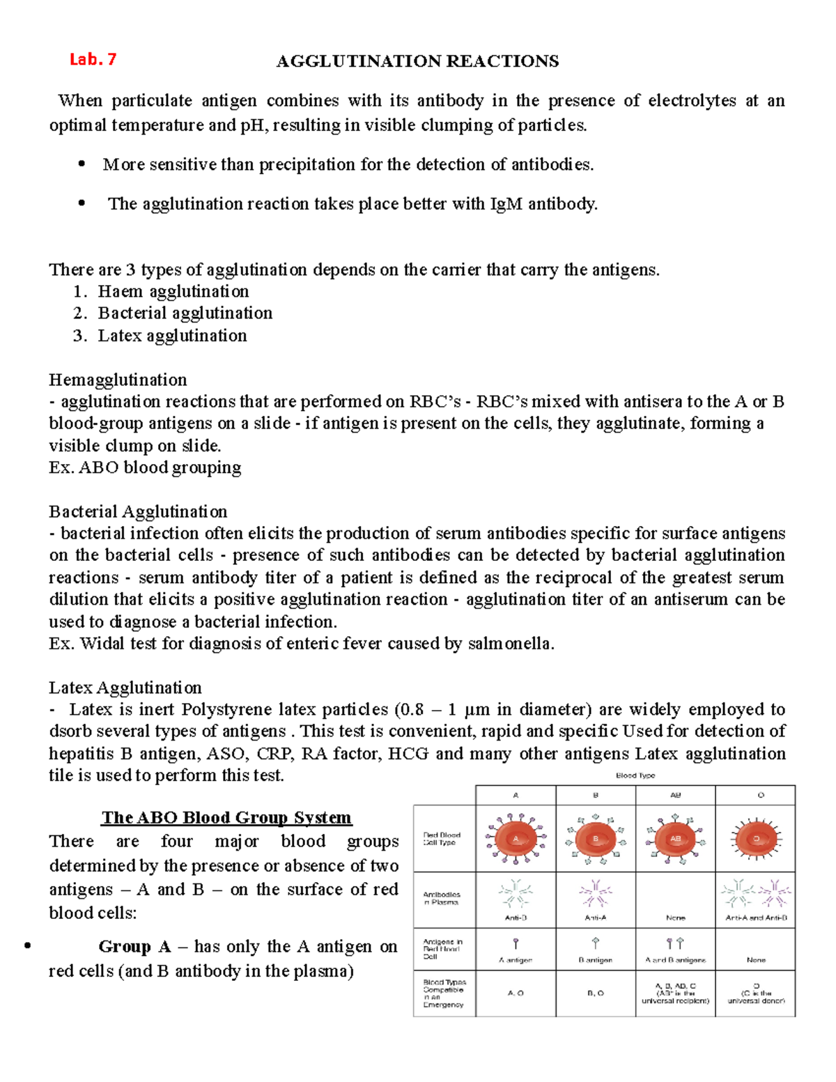 Agglutination reaction - AGGLUTINATION REACTIONS When particulate ...