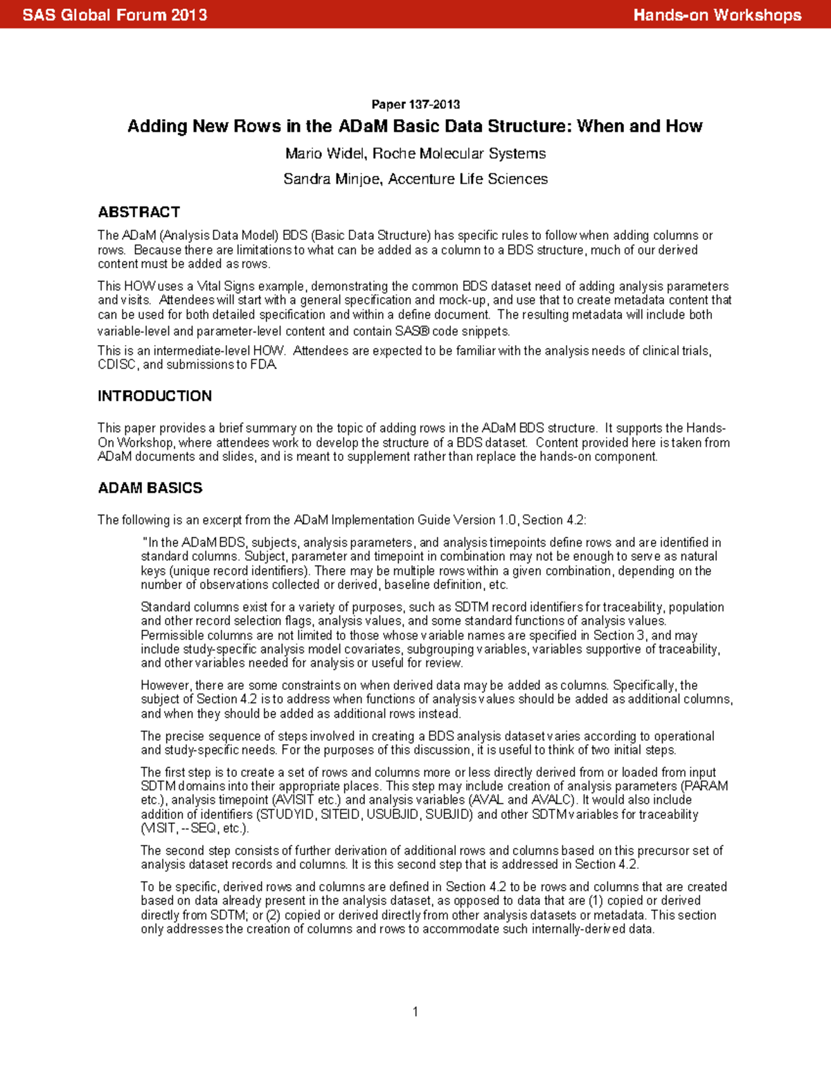 ADam Explained - It speak about creation of ADaM domains - Paper 137 ...