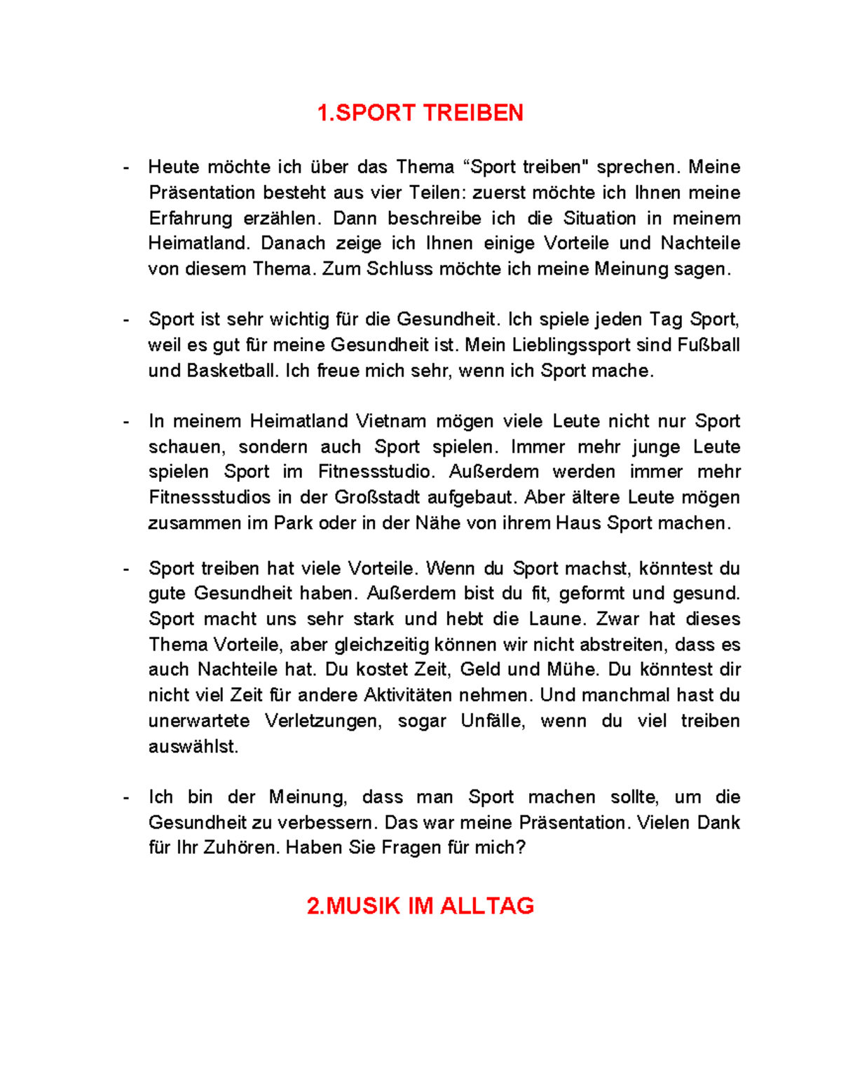 Sprechen Teil 2 - doc thu di - 1 TREIBEN Heute möchte ich über das ...