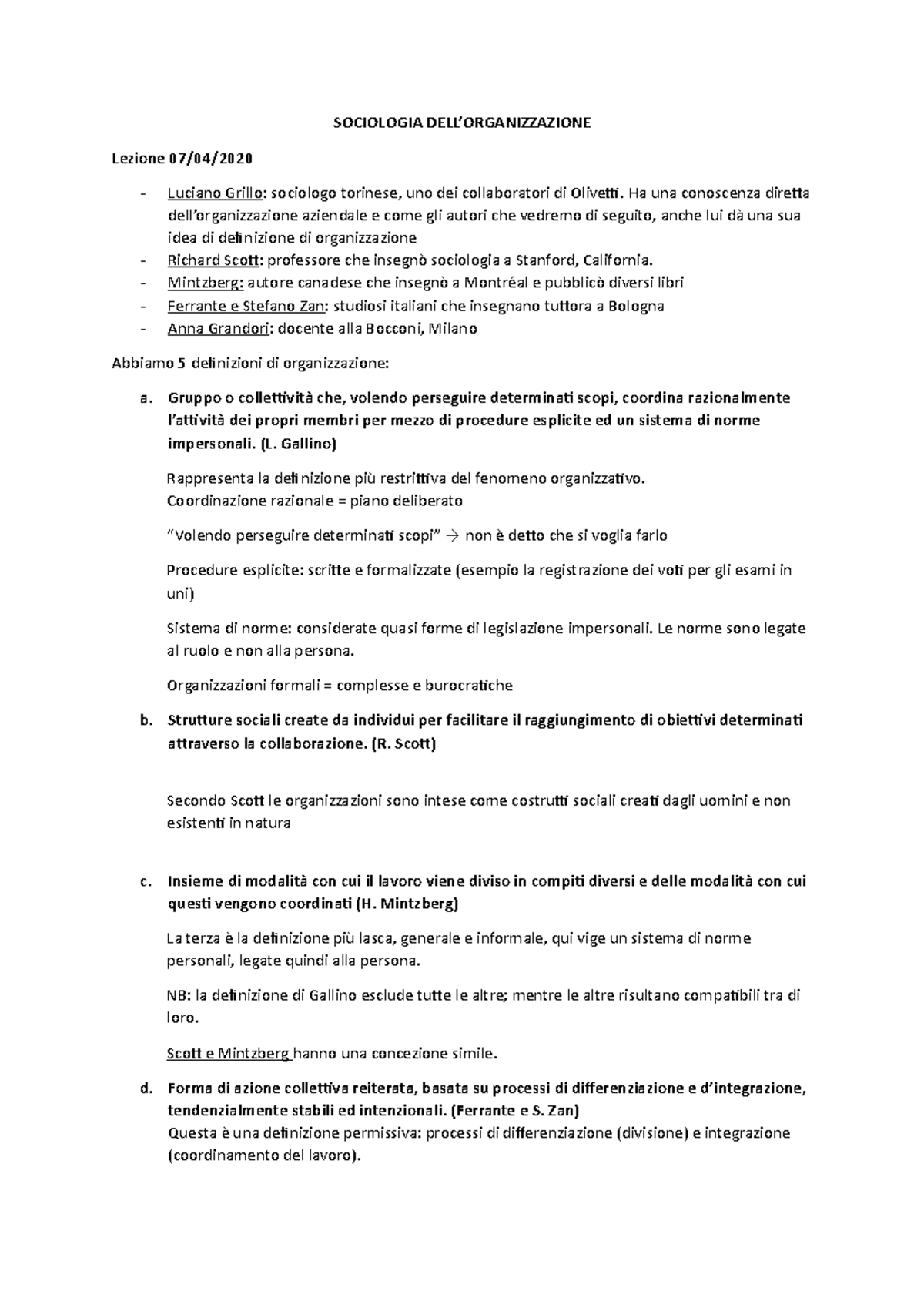 Appunti lezioni - maps unimi - SOCIOLOGIA DELL’ORGANIZZAZIONE Lezione ...