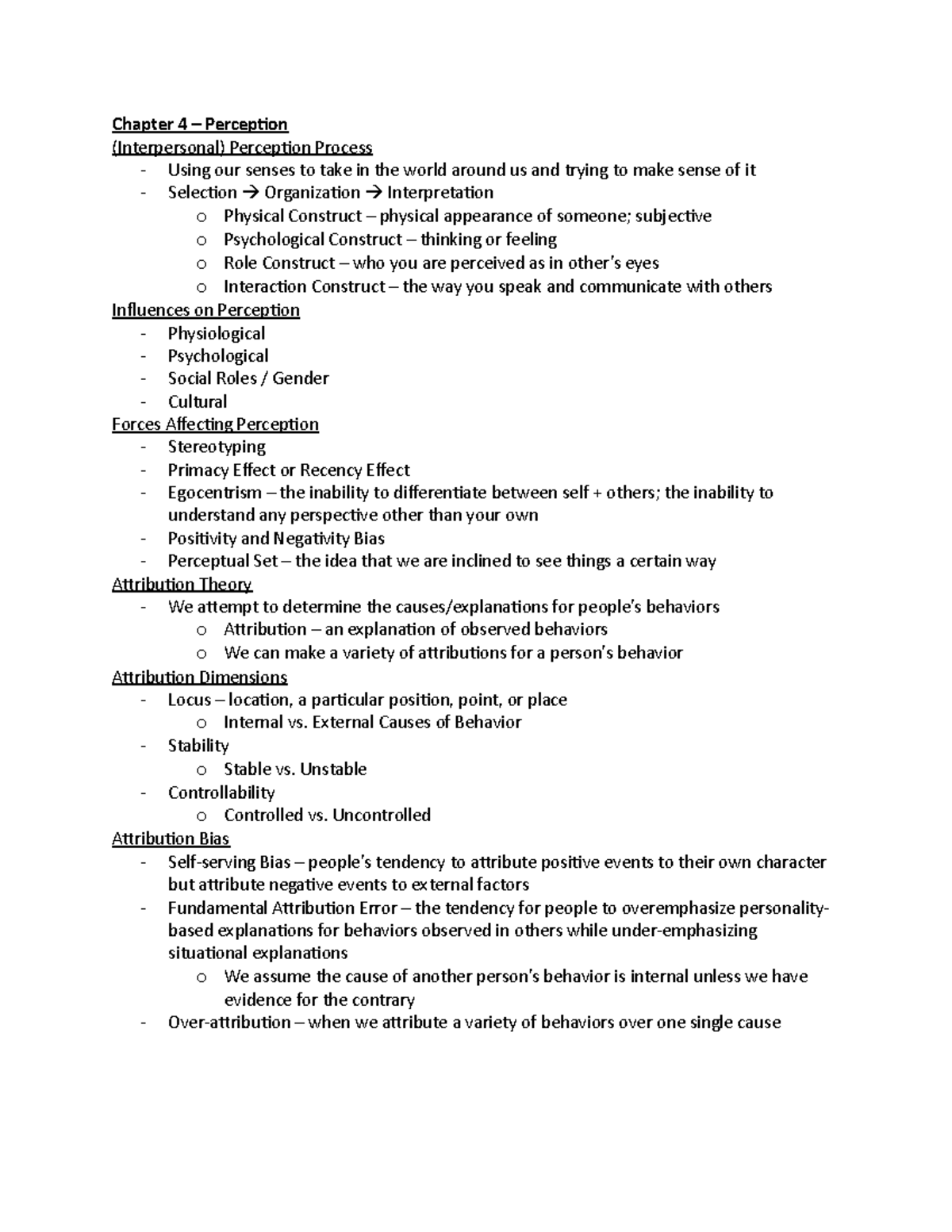 Chapter 4 - Perception - Dr. LaValley - Chapter 4 – Perception (Interpersonal) Perception ...