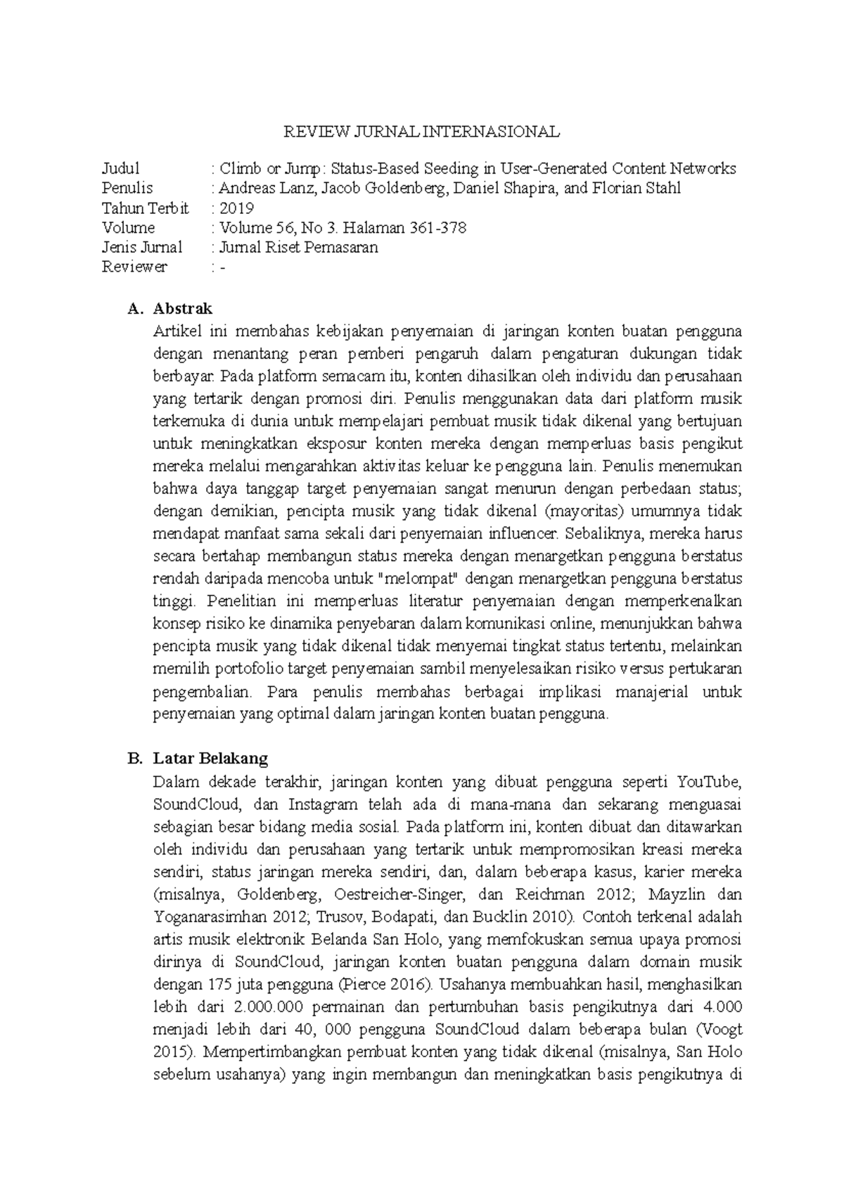 Review Jurnal Inter - REVIEW JURNAL INTERNASIONAL Judul : Climb or Jump ...