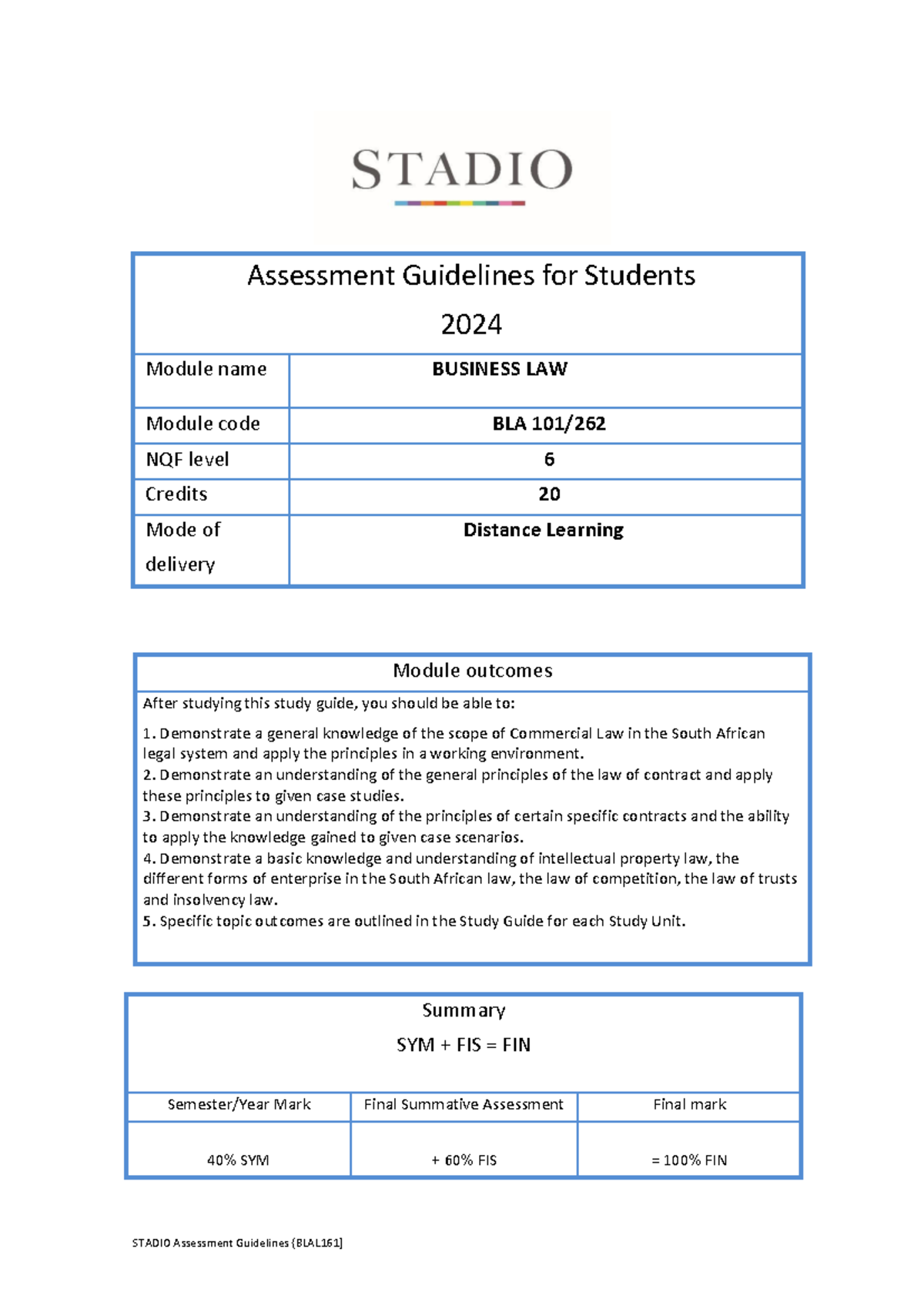 BLA 101 262 DL Assessment guidelines 2024 - Assessment Guidelines for ...