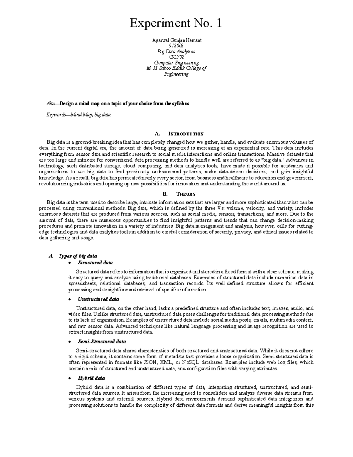 312002 BDA EXP1 - Exp1 bda - Experiment No. 1 Agarwal Gunjan Hemant 312002 Big Data Analytics ...