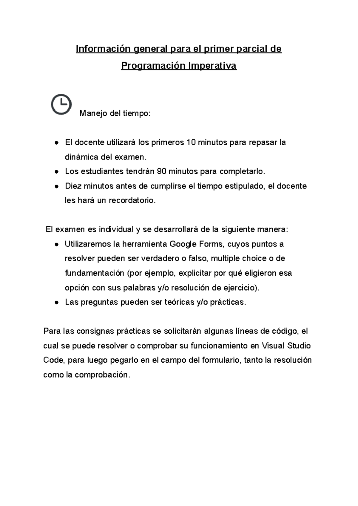 Criterios de evaluación Primer Parcial - Información general para el ...