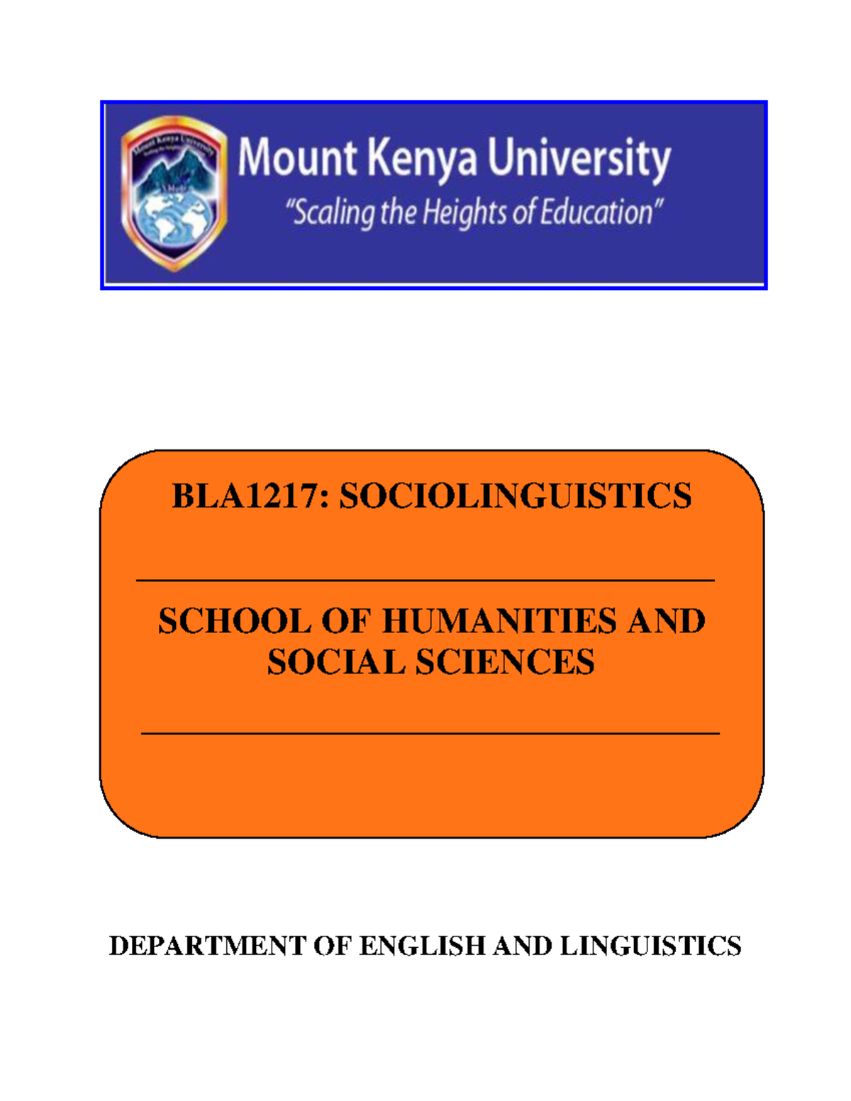 BLA1222 Sociolinguistics - DEPARTMENT OF ENGLISH AND LINGUISTICS ...