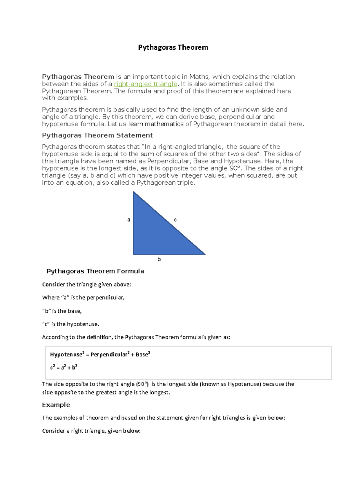 Pythagoras Theorem explained in this file - Pythagoras Theorem ...