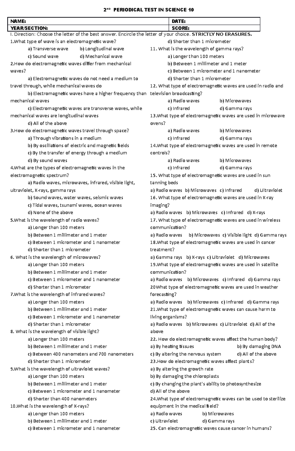 2ND Periodical TEST IN Science 10 2 ND PERIODICAL TEST IN SCIENCE 10 2nd-periodical-test-in-science-10-2-nd-periodical-test-in-science-10