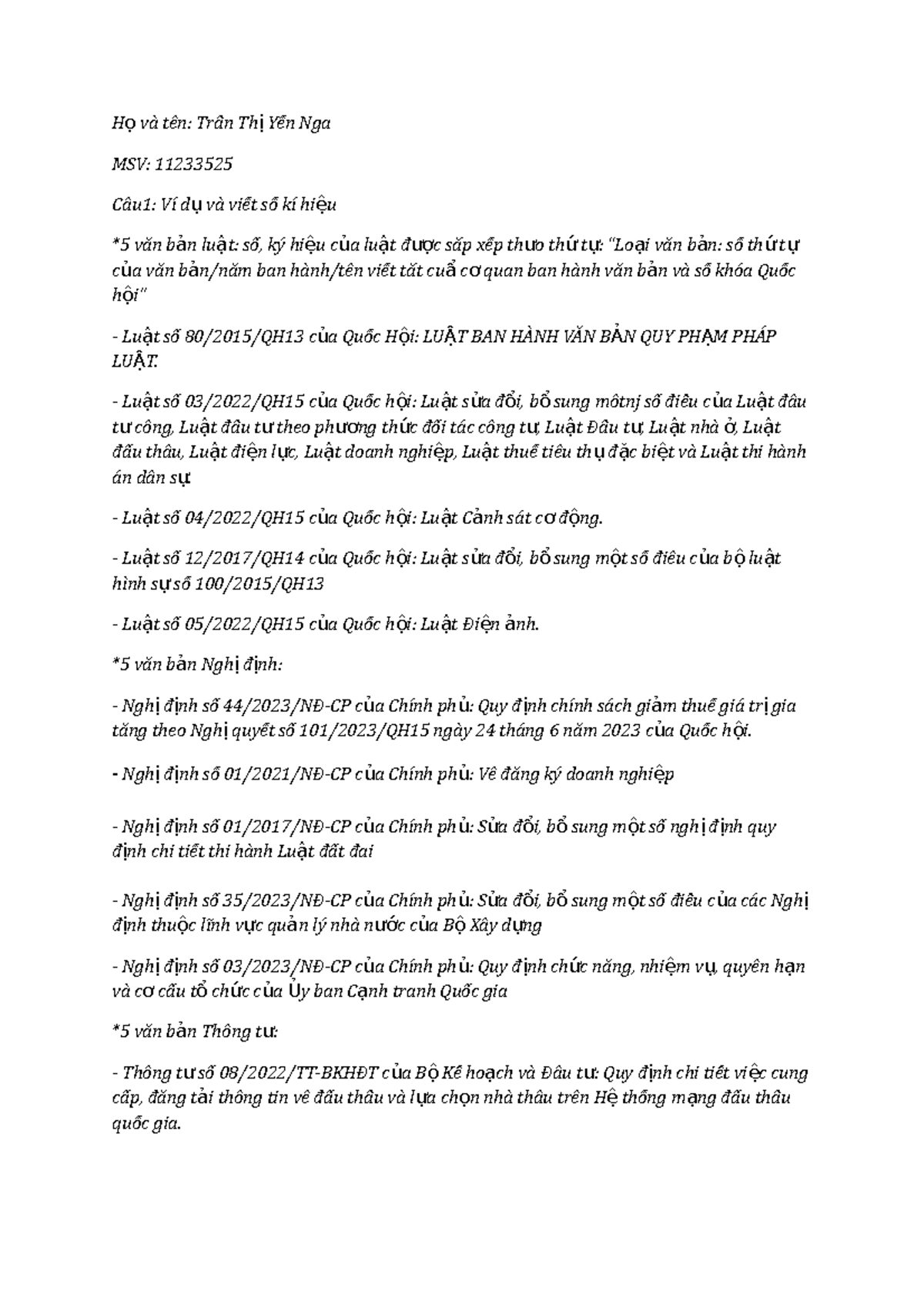 T7.Trần Thị Yến Nga. 112335252 - H ọ và tên: Trầần Th Yêến Ngaị MSV: 11233525 Cầu1: Ví d ụ và ...