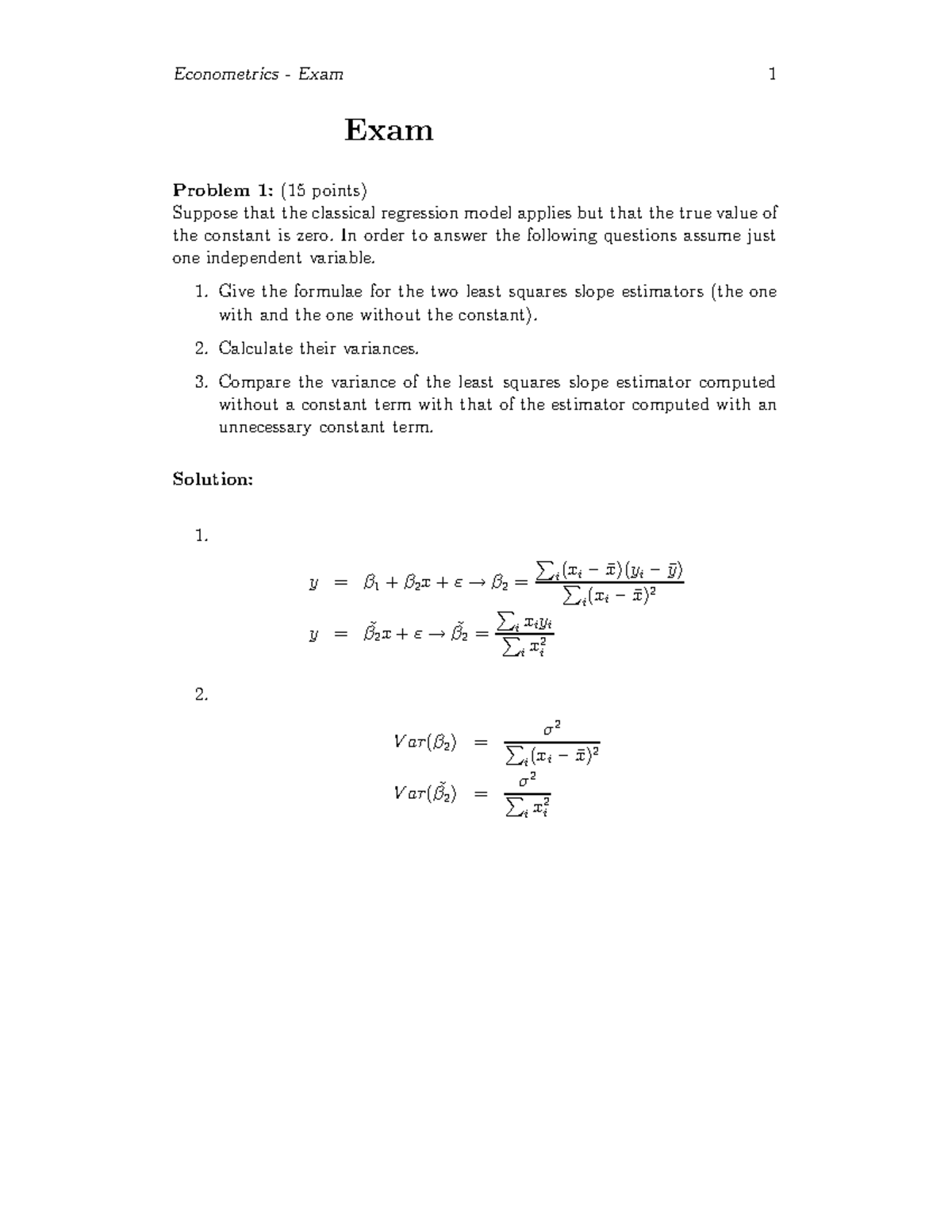 Exam2 solution - Mathematical economics - Exam Problem 1: (15 points ...