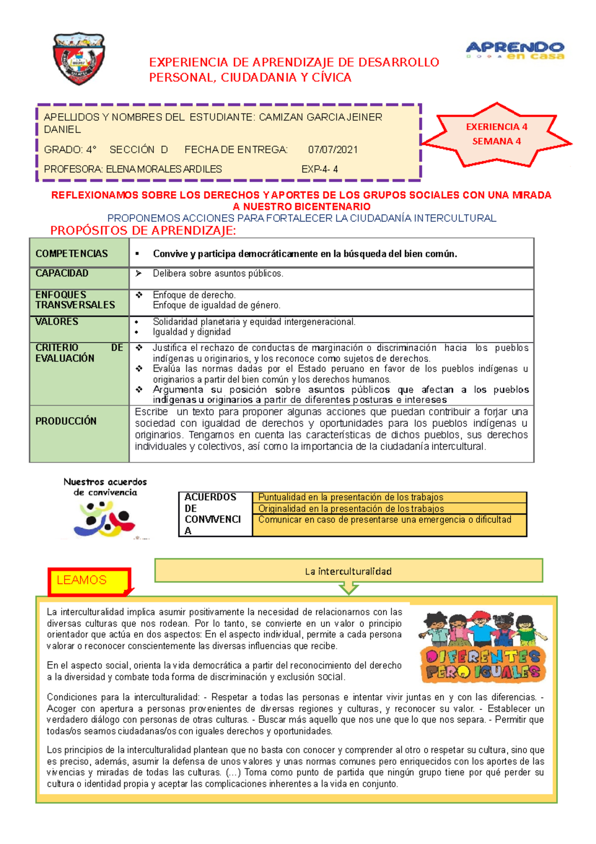 Exper 4-4-DPCC- Ficha - fhfhfh - EXPERIENCIA DE APRENDIZAJE DE DESARROLLO PERSONAL, CIUDADANIA Y ...