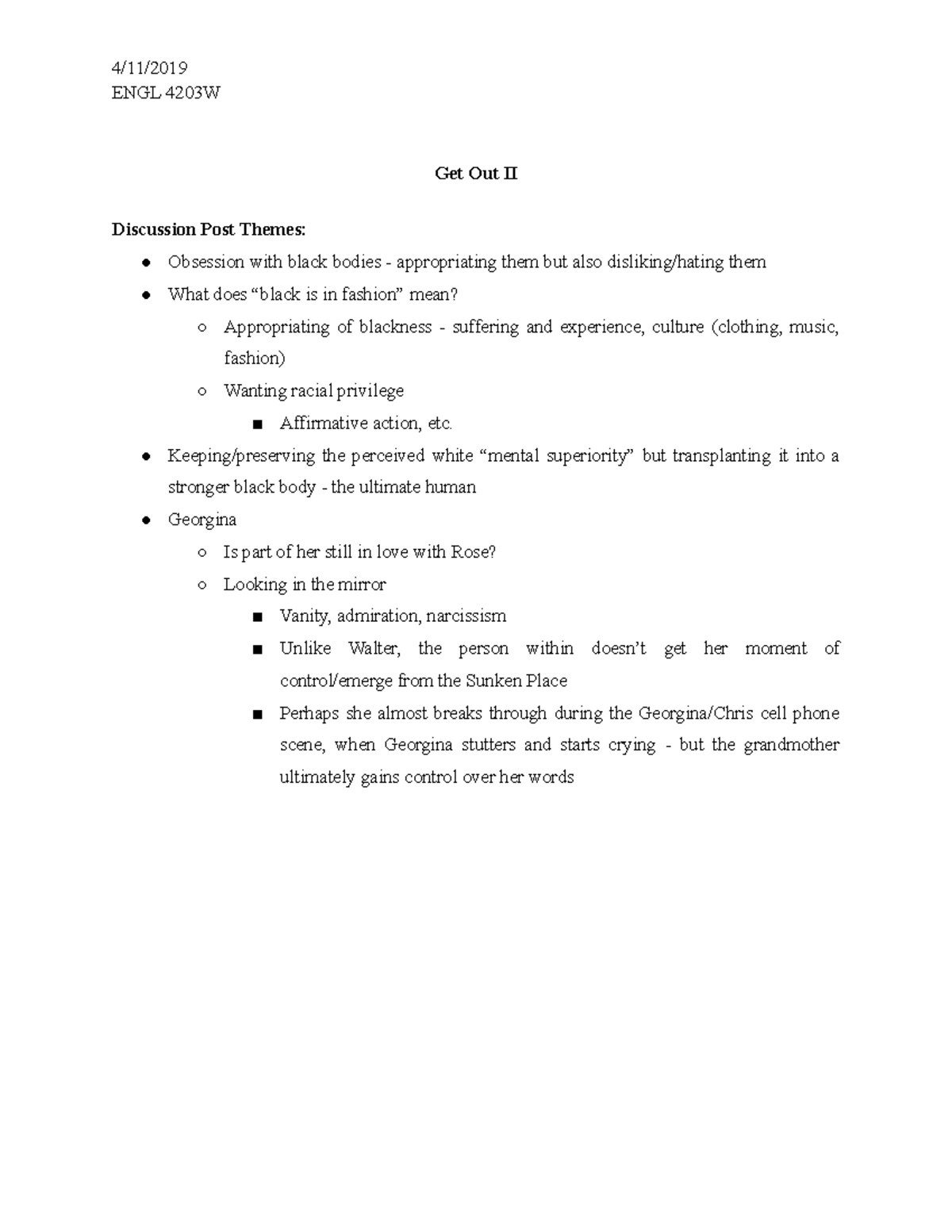 Get Out, Jordan Peele Film Notes II - 4/11/ ENGL 4203W Get Out II ...