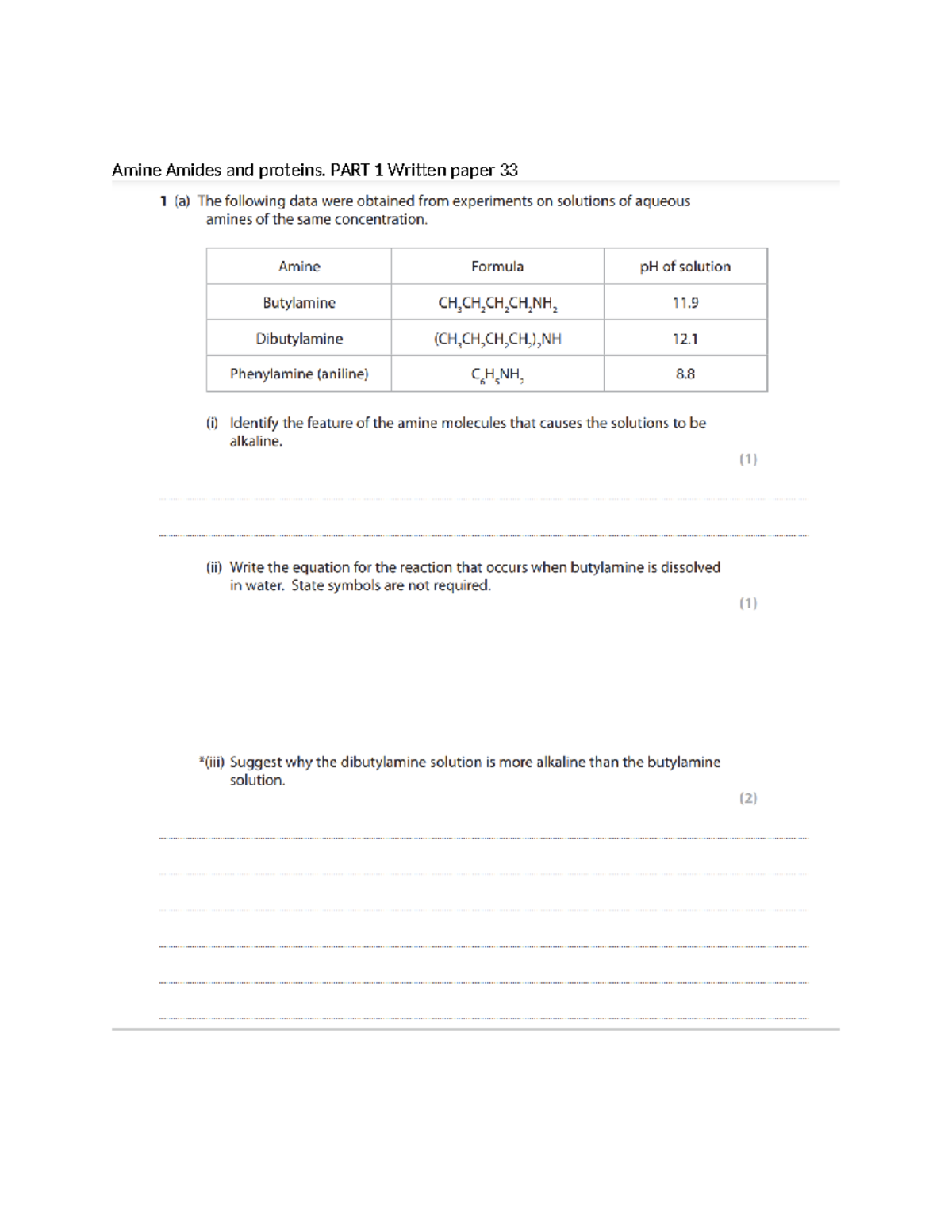 Amine Amides and proteins QP - STAT 200 - PART 1 Written paper 12 MARKS ...