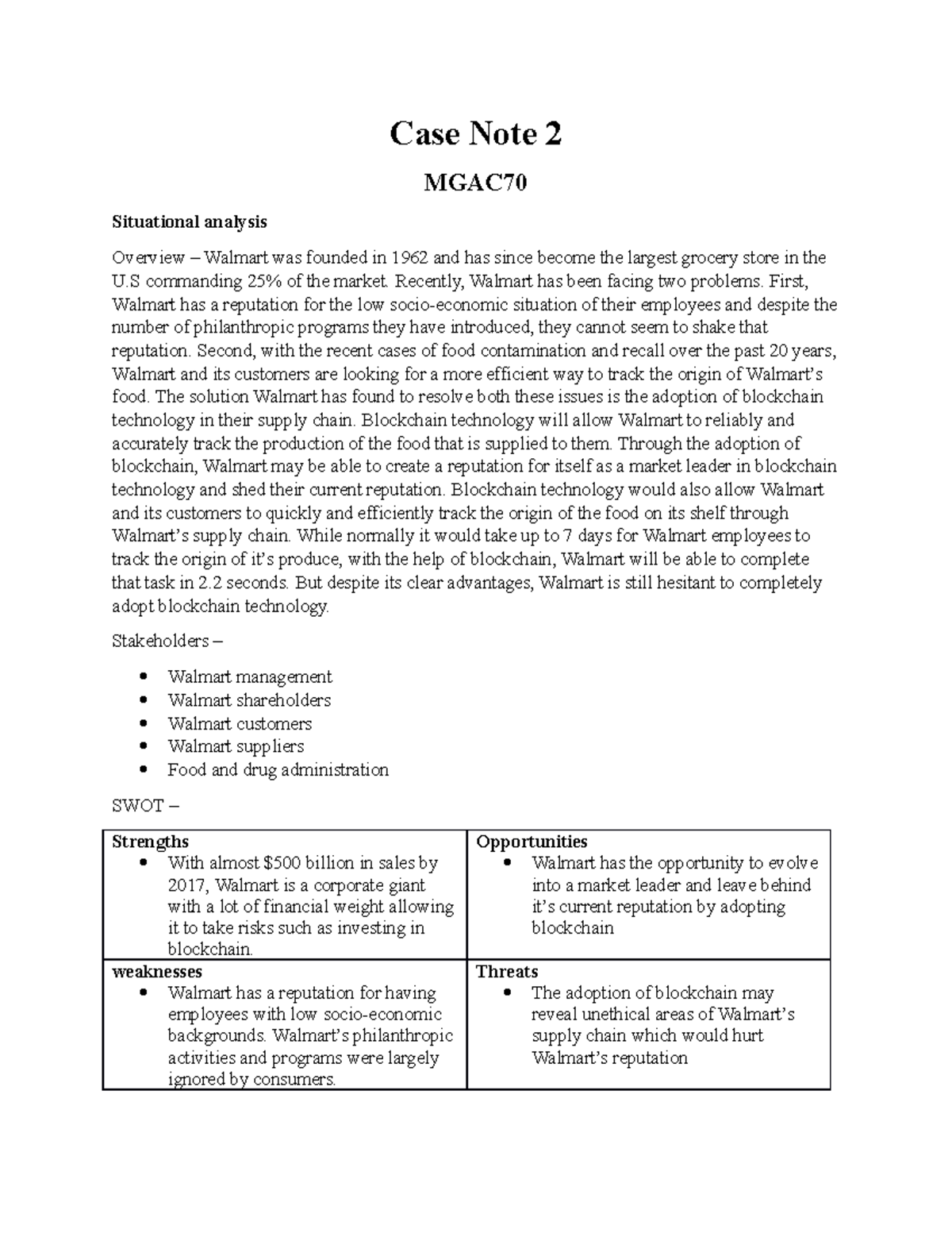 Case note 3 MGAC70 - Weekly Case assignments - Case Note 2 MGAC Situational analysis Overview ...