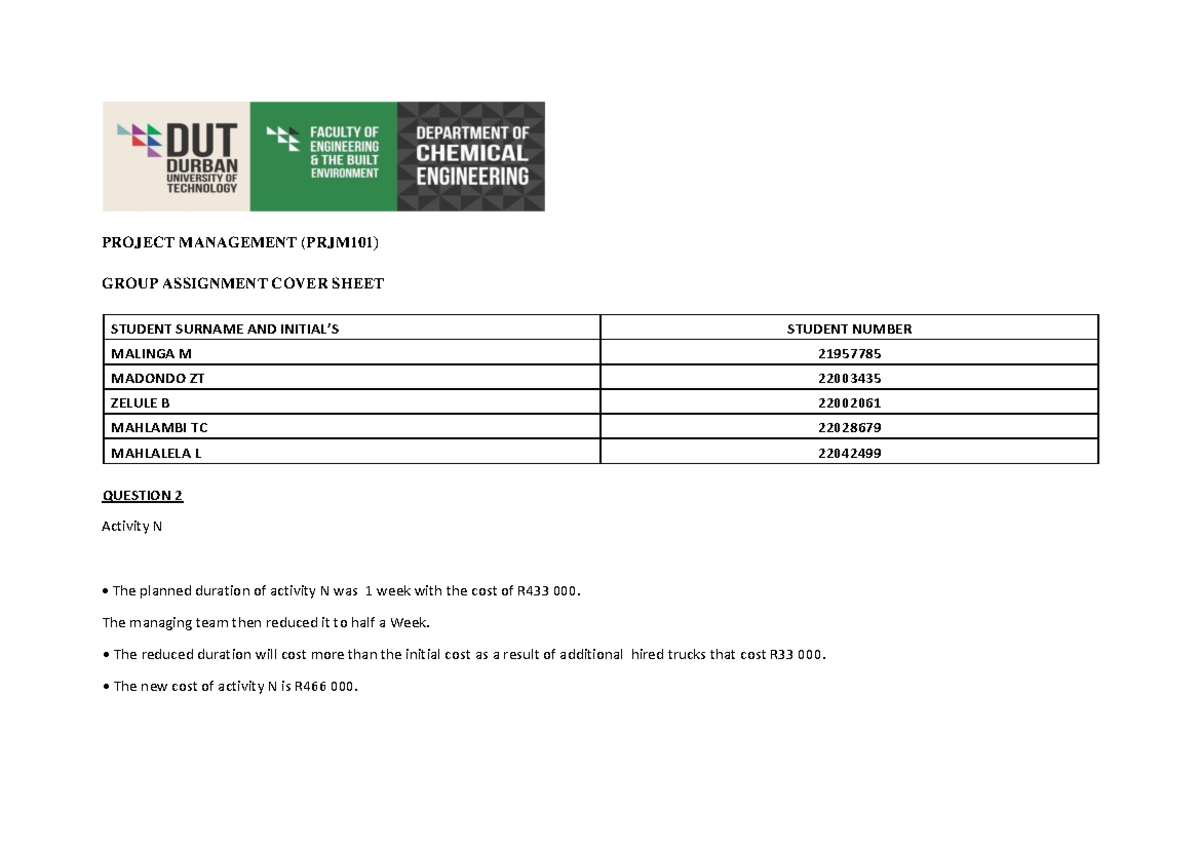 Project%20management%20assignment - PROJECT MANAGEMENT (PRJM101) GROUP ...