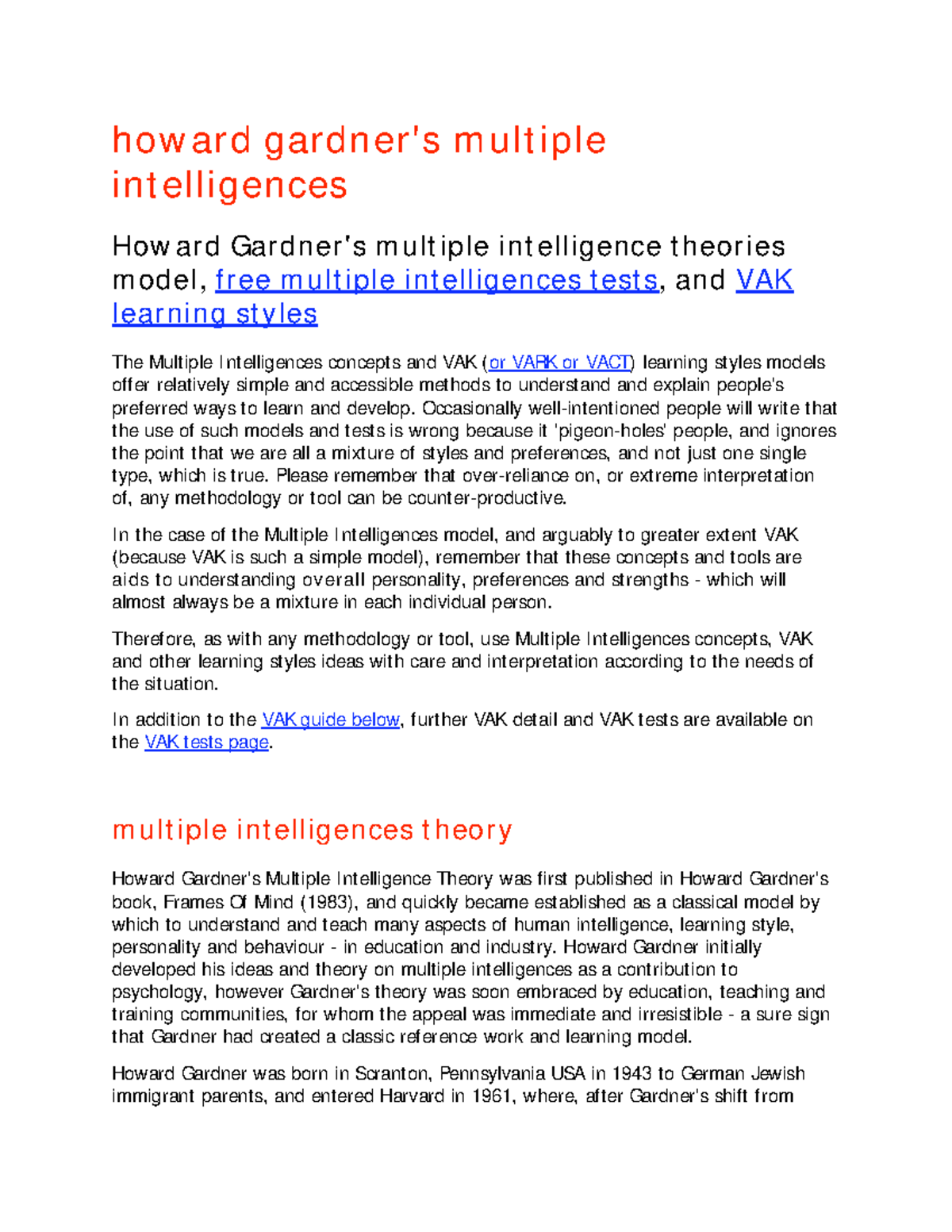 Howard+gardnermultipleintelligences - howard gardner's multiple ...