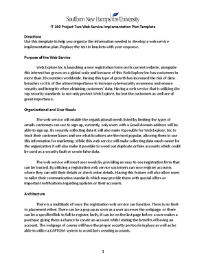 IT 260 Project Two Web Service Implementation Plan - IT260 - SNHU - Studocu