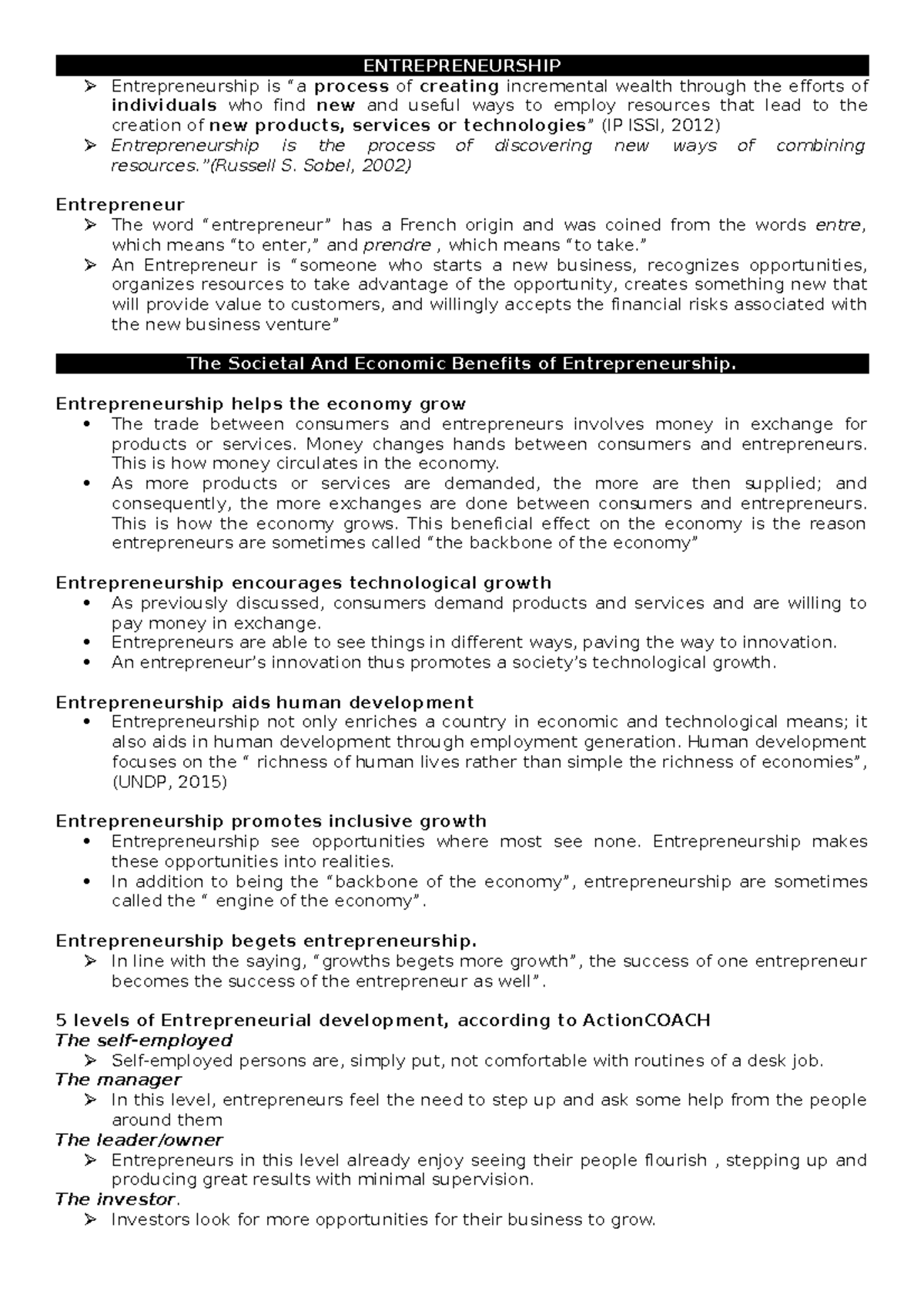 Entrepreneurship - ”(Russell S. Sobel, 2002) Entrepreneur The word ...