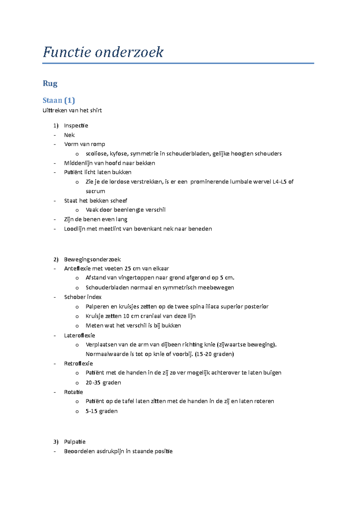 Functie onderzoek rug - o Schouderbladen normaal en symmetrisch ...