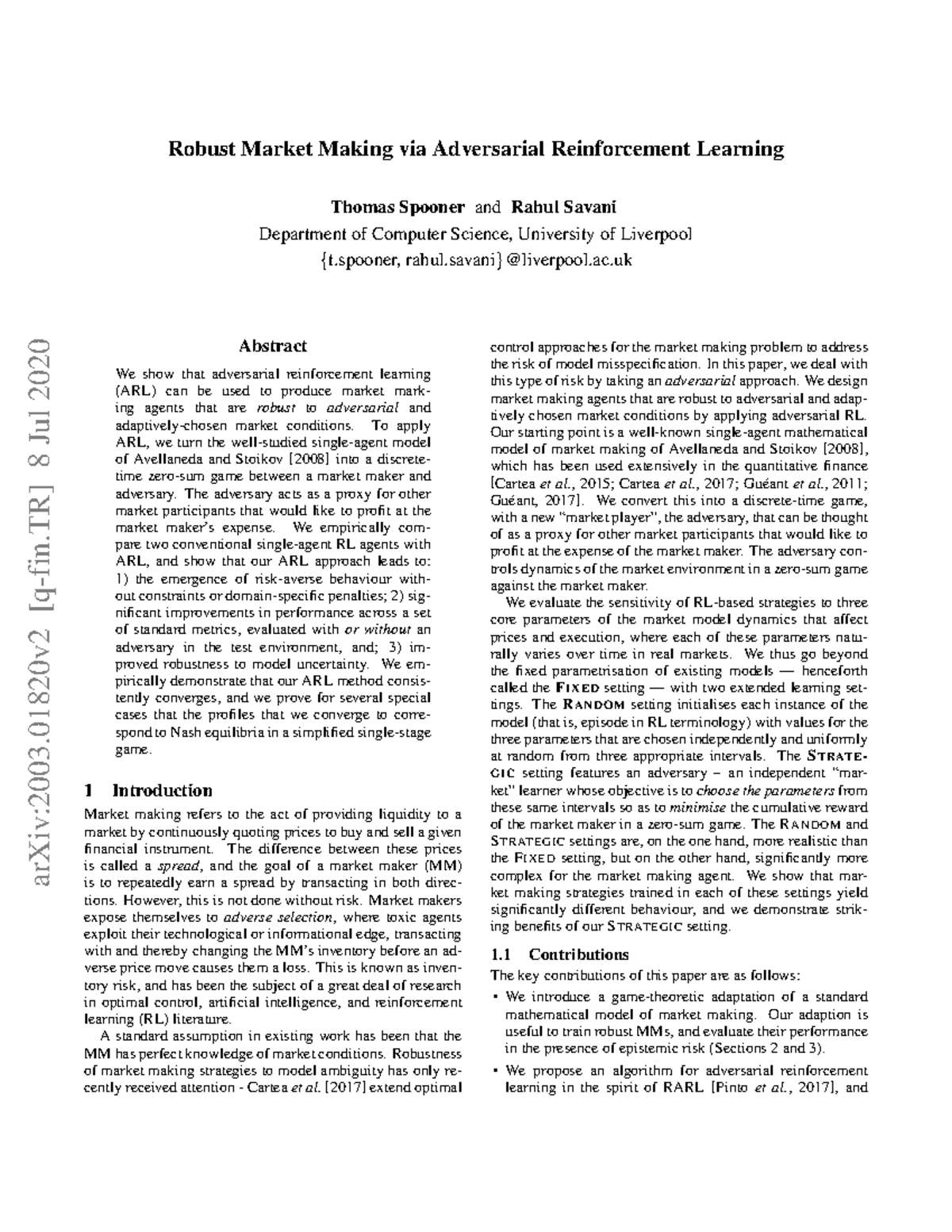 Robust Market Making via Adversarial Reinforcement Learning - ac ...