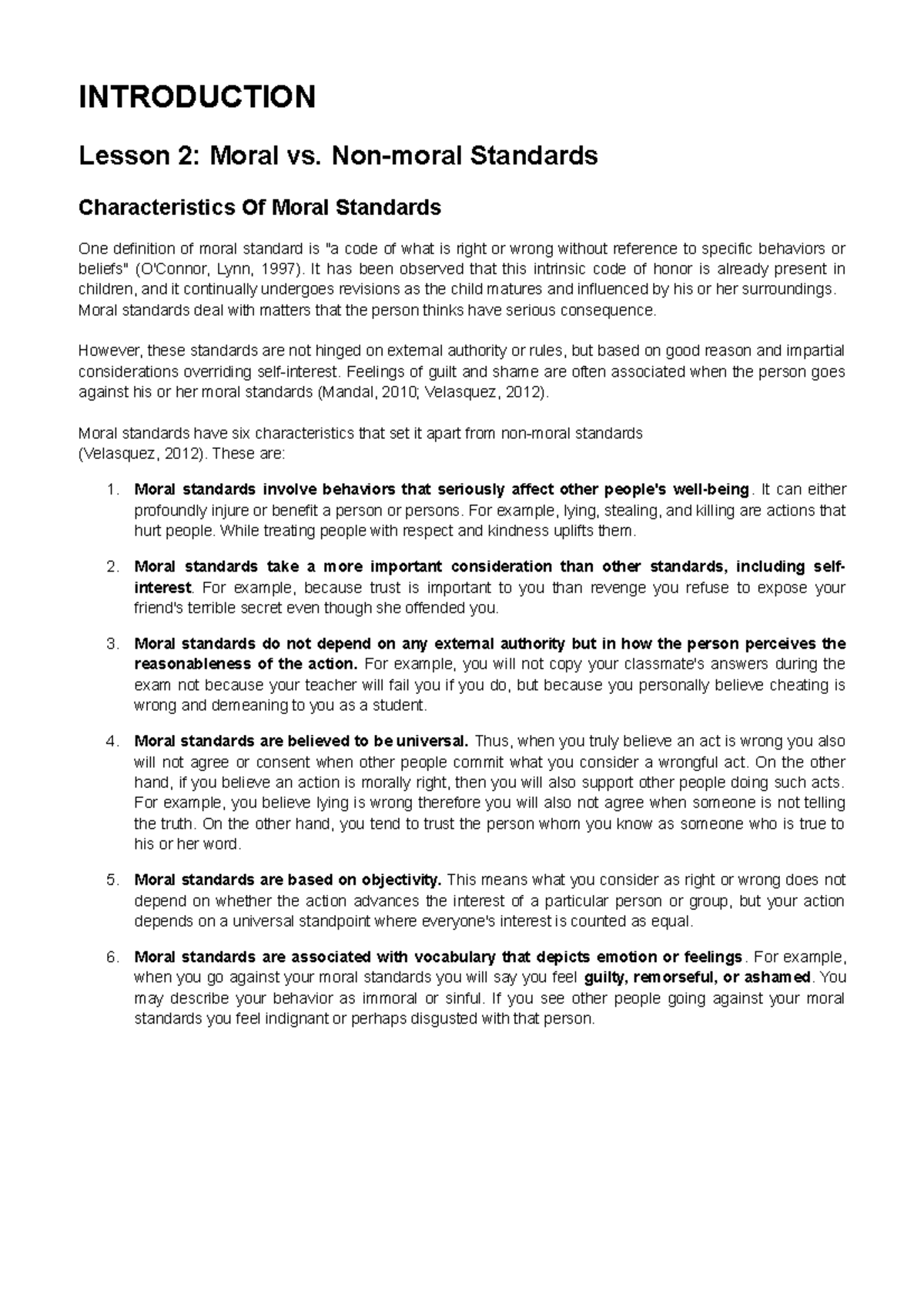 Ethics Midterms - INTRODUCTION Lesson 2: Moral vs. Non-moral Standards ...