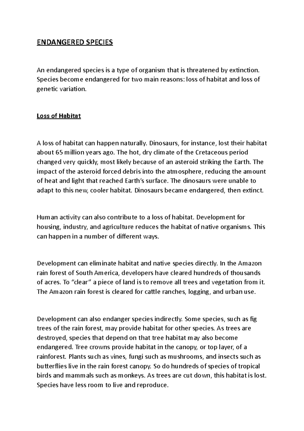 Endangered Species - Lecture notes 8-9 - ENDANGERED SPECIES An ...