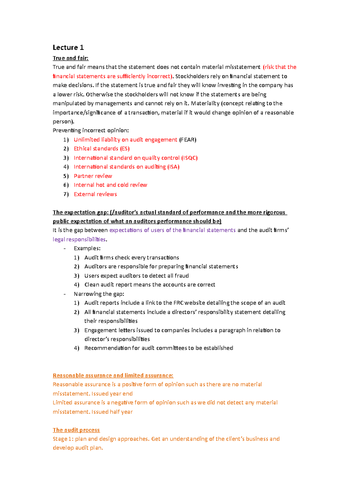 Auditing note - Lecture 1 True and fair: True and fair means that the ...