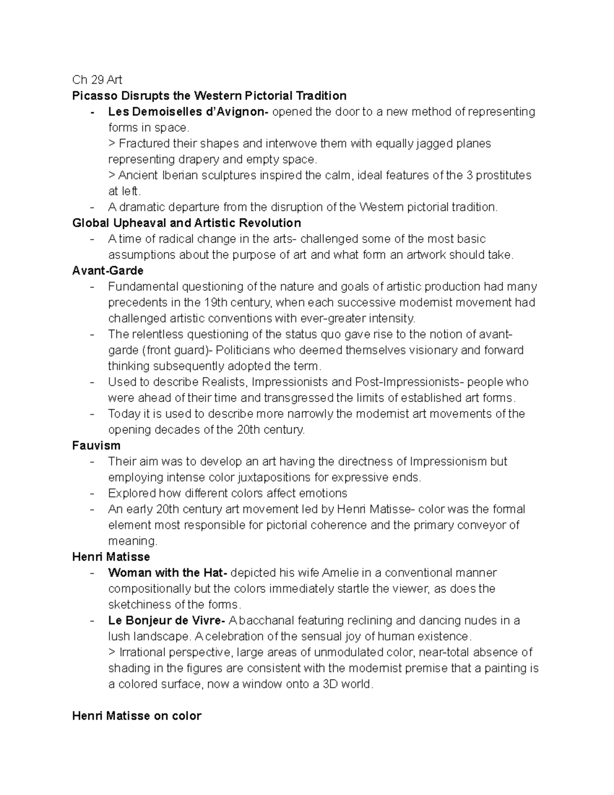 Ch 29 Art - Western Art History Ch 29 Notes - Ch 29 Art Picasso ...