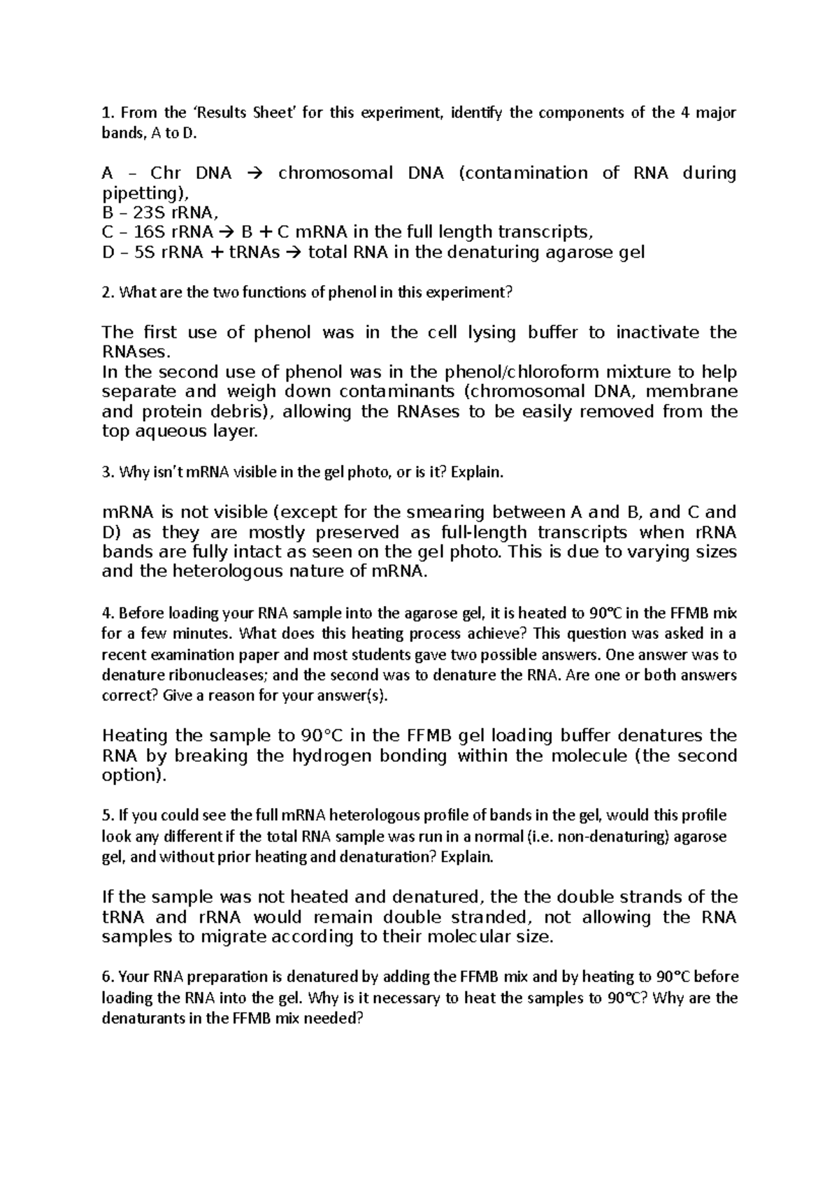 Molecular Bio Report 2 - From the ‘Results Sheet’ for this experiment ...