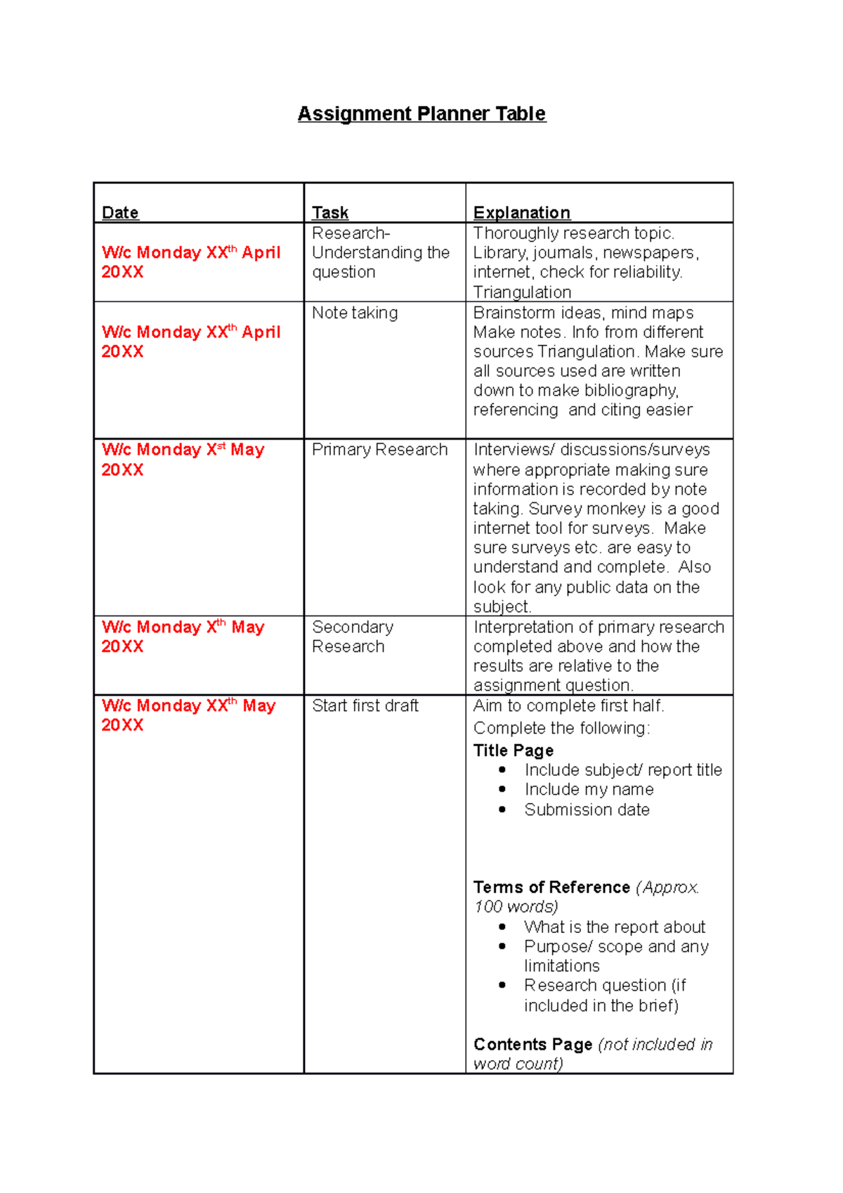 Assignment-4-suggested-format 116 - Assignment Planner Table Date Task ...