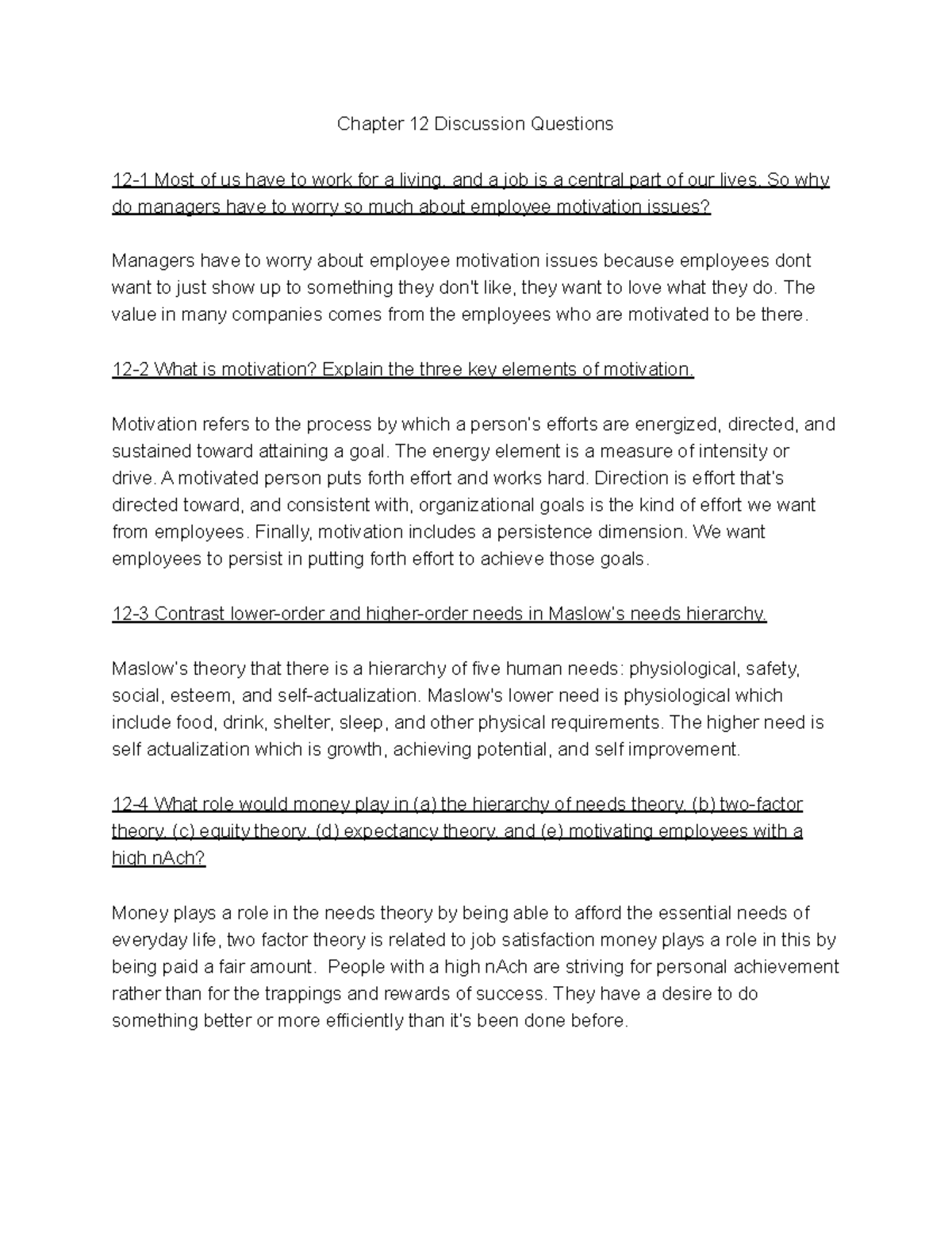 Chapter 12 Discussion Questions - Chapter 12 Discussion Questions 12-1 ...