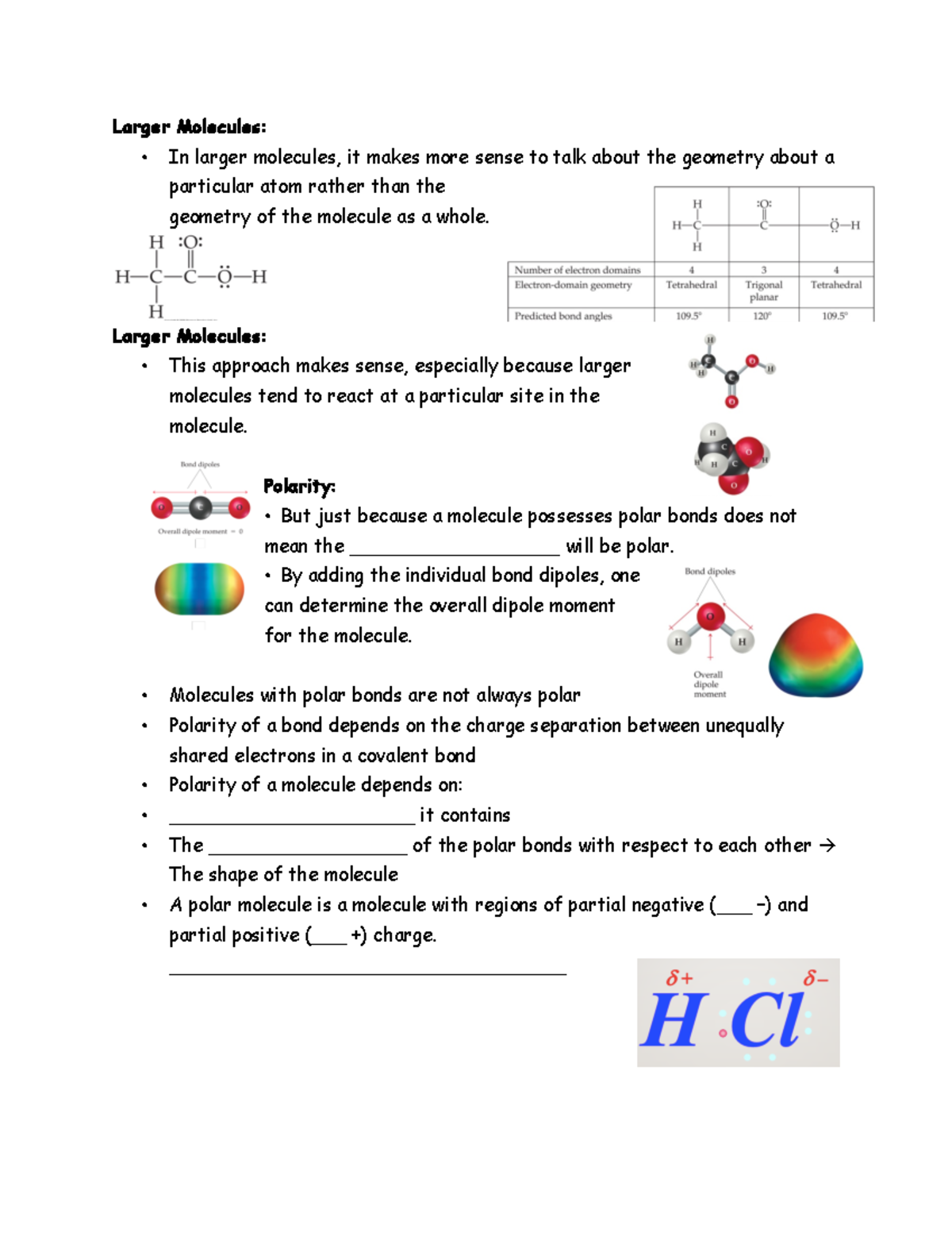 Student Handout Note - Polarity and non bonding electrons and their ...