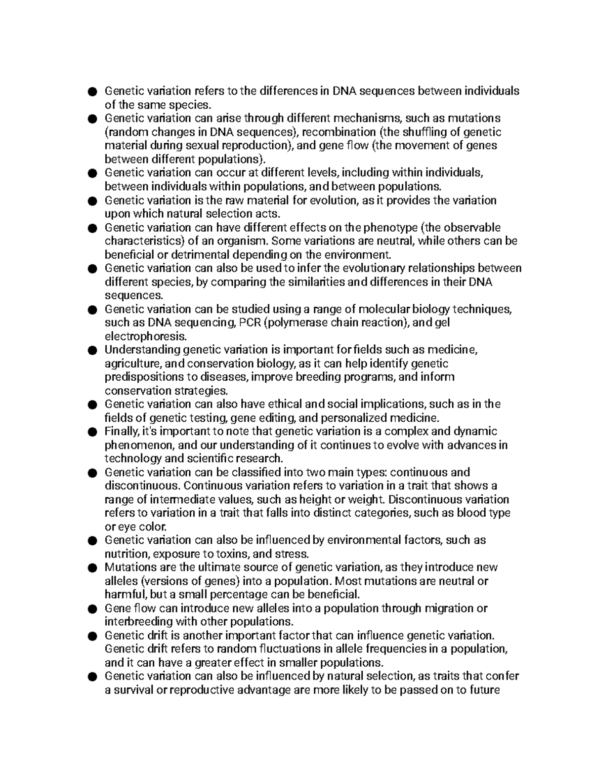 Genetic variation notes - Genetic variation refers to the differences ...